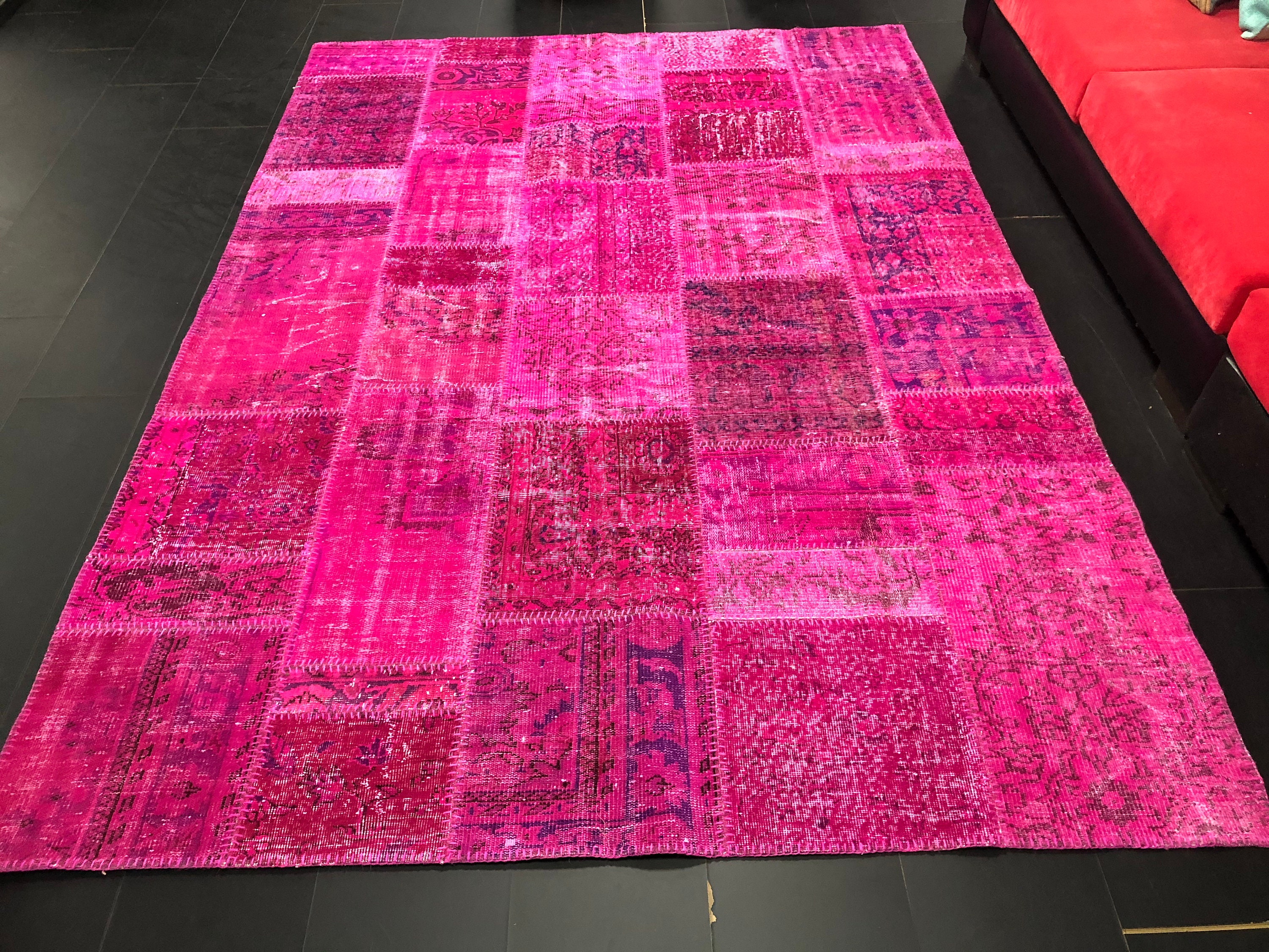 Pink Overdyed Patchwork Rug Modern Patchwork Rug Turkish Rug - Etsy