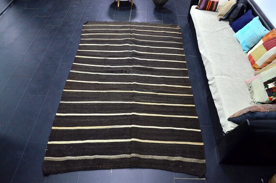 Turkish Kilim Rug Black Area Kilim Striped Kilim Vinage | Etsy