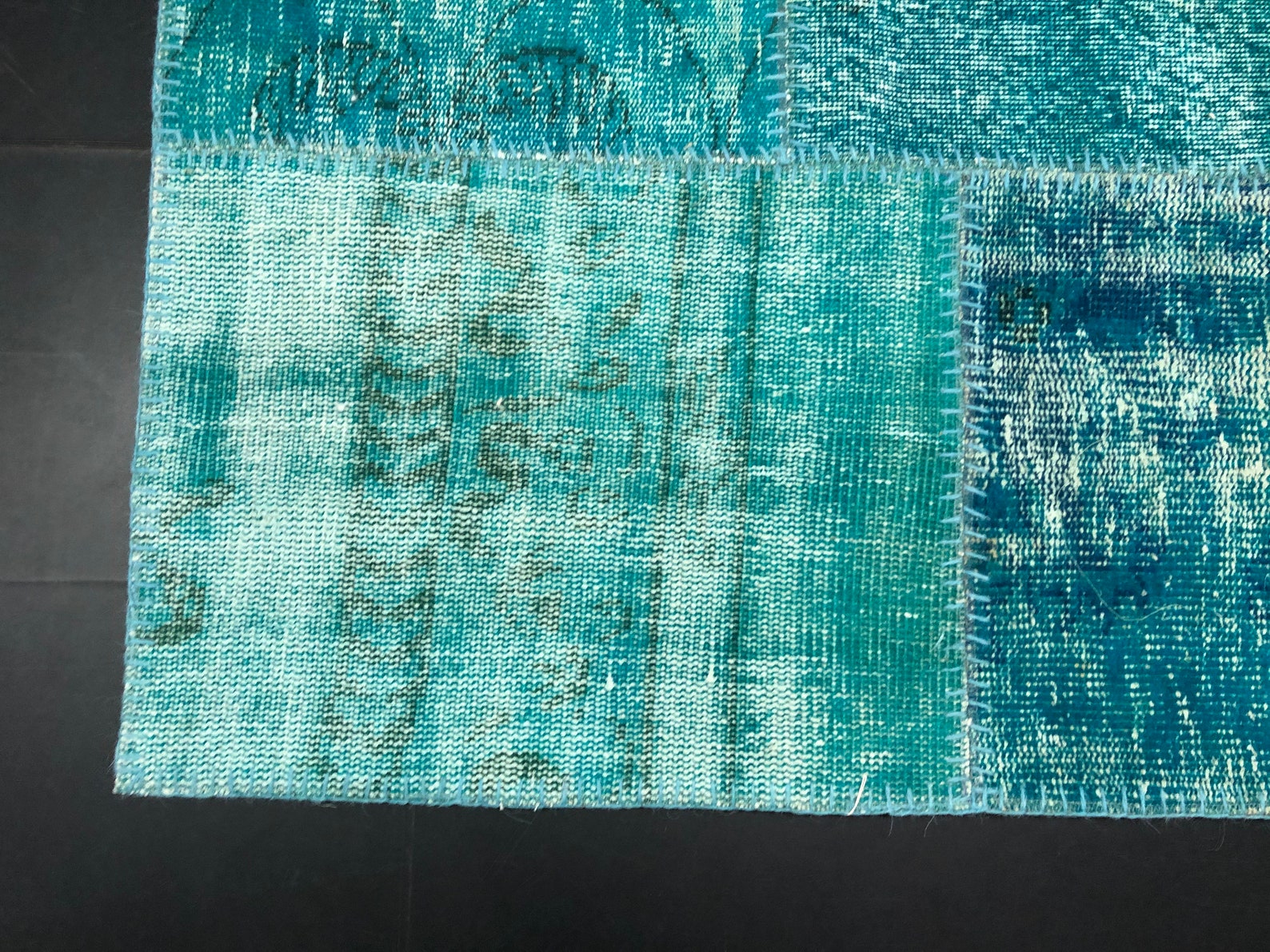 Patchwork Blue Turkish Rug Turkish Wool Rug Vintage Boho | Etsy