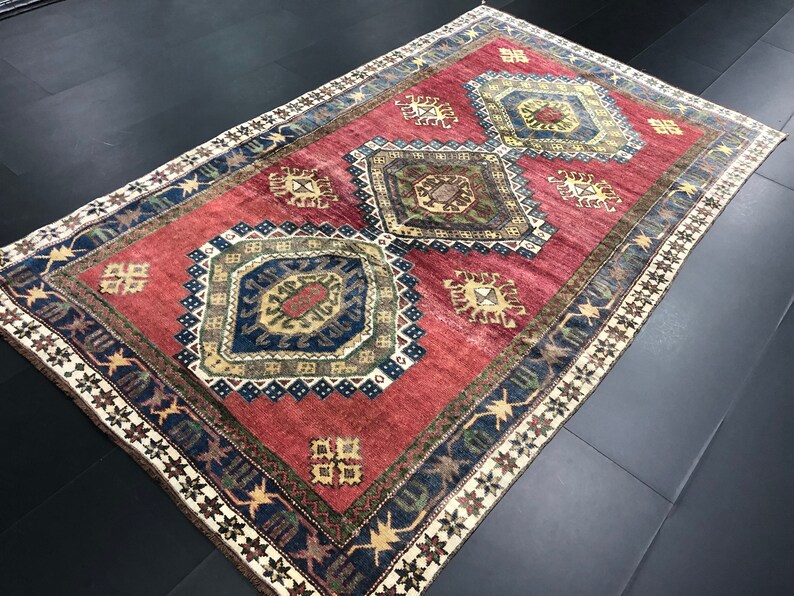 Boho Decor Turkish Handmade Area Rug Red Geometric Design - Etsy