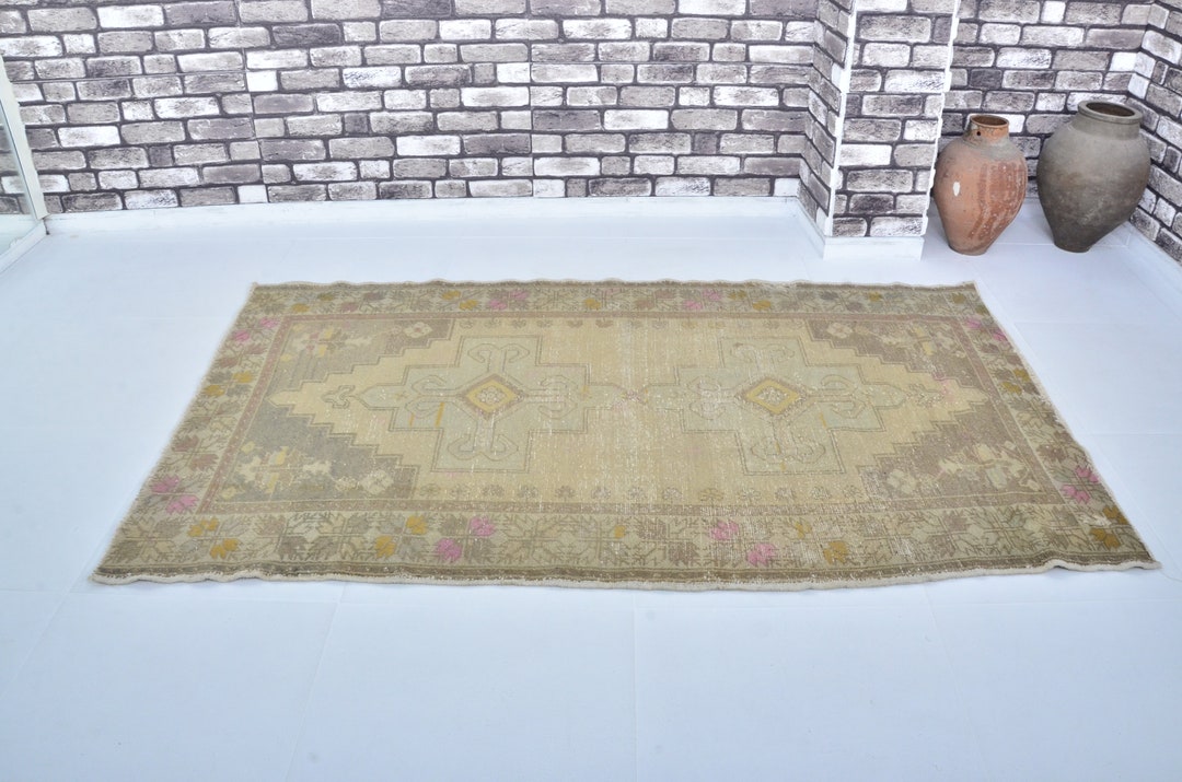 Tan Oushak Rug, Faded Turkish Rug, Pastel Rug, Antique Rug, 4x7 ...