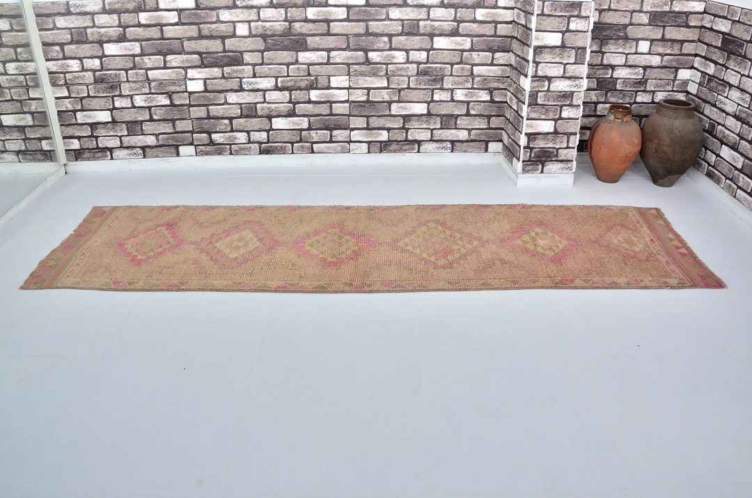 Geometric Design Runner, Oushak Herki Turkish Hallway Rug Runner ...