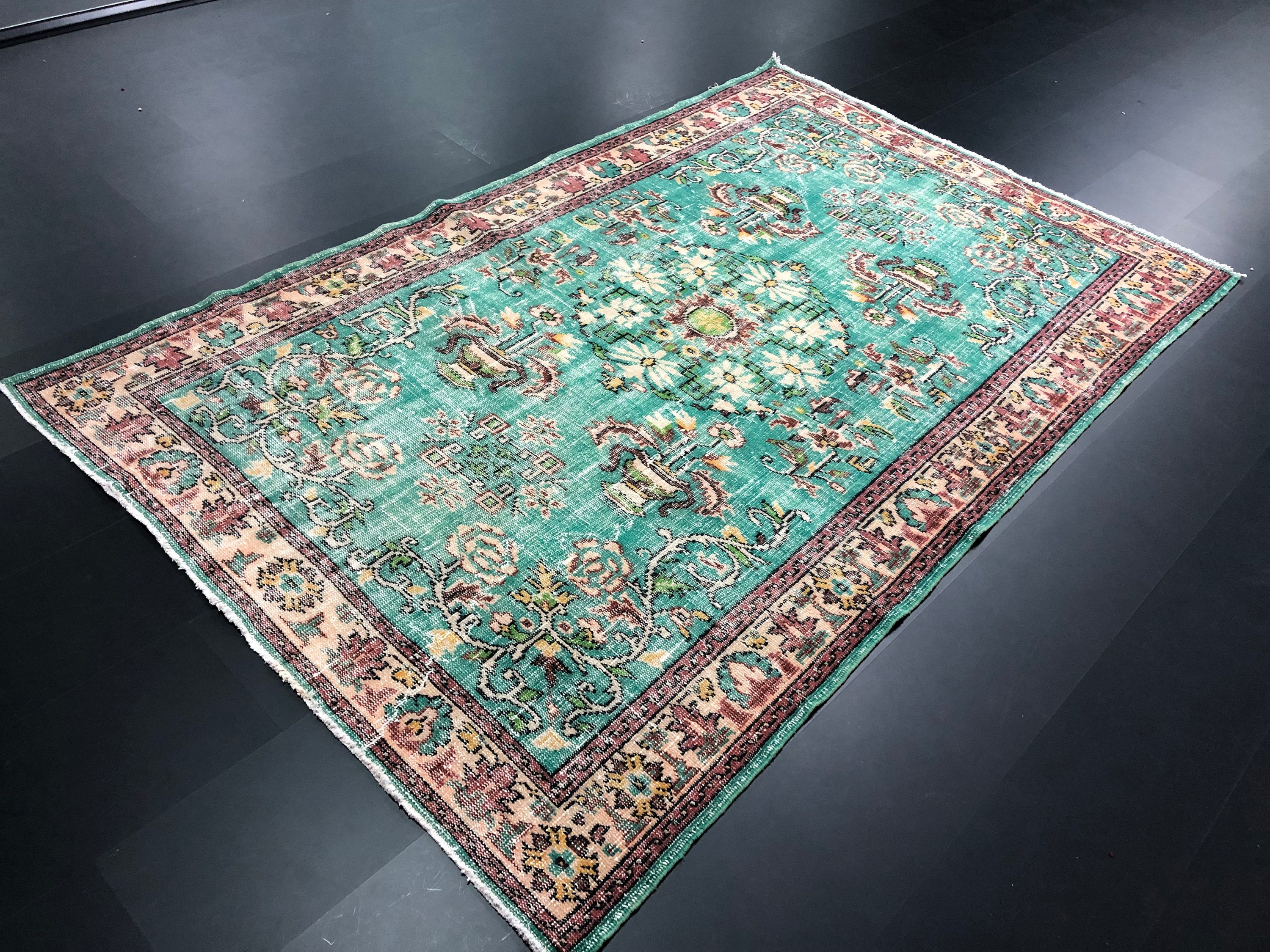 Authentic Decorative Turkish Handmade Area Rug Turquoise | Etsy