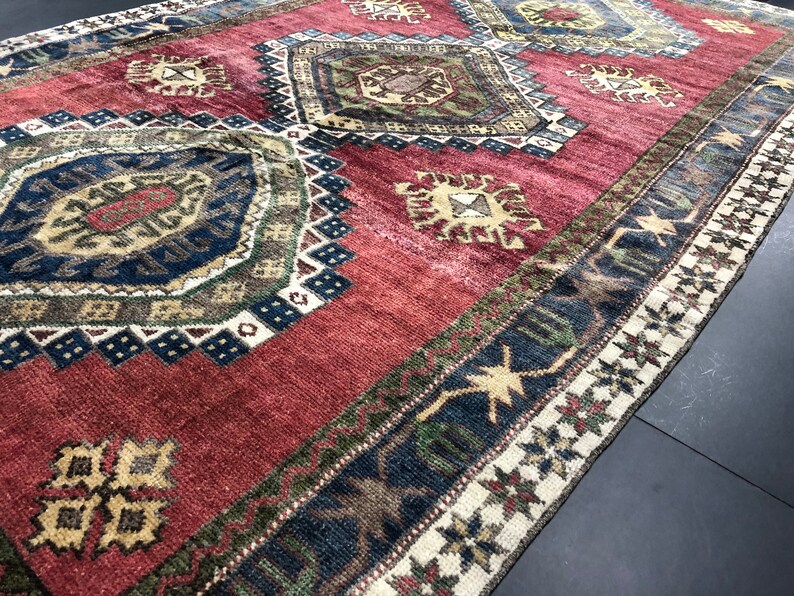 Boho Decor Turkish Handmade Area Rug Red Geometric Design - Etsy