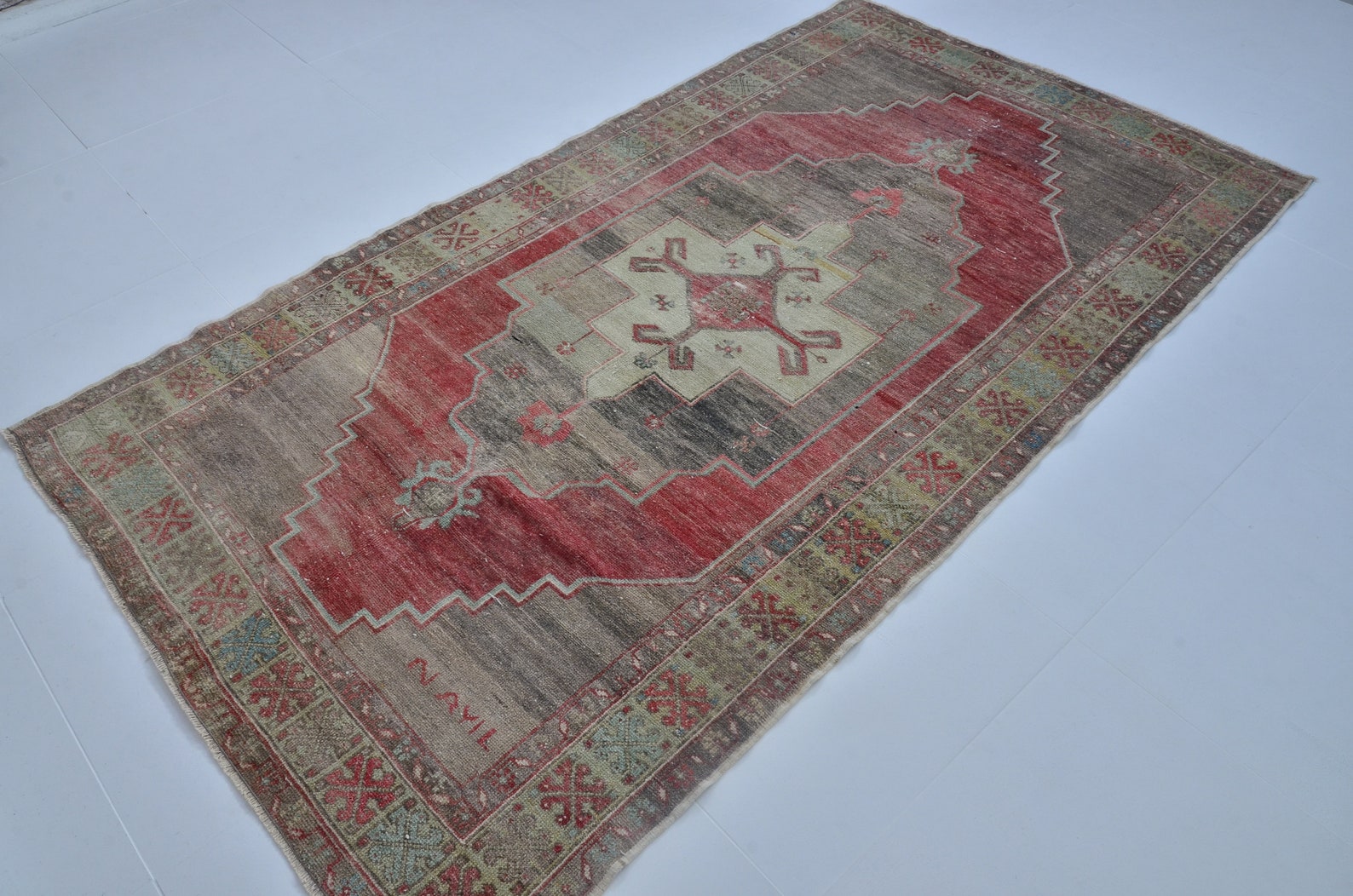 Red and Gray Turkish Rug, Faded Turkish Rug, Antique Rug, Red Oushak ...