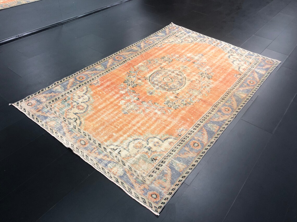 Orange Vintage Rug Decorative Turkish Rug Handmade Wool Rug | Etsy