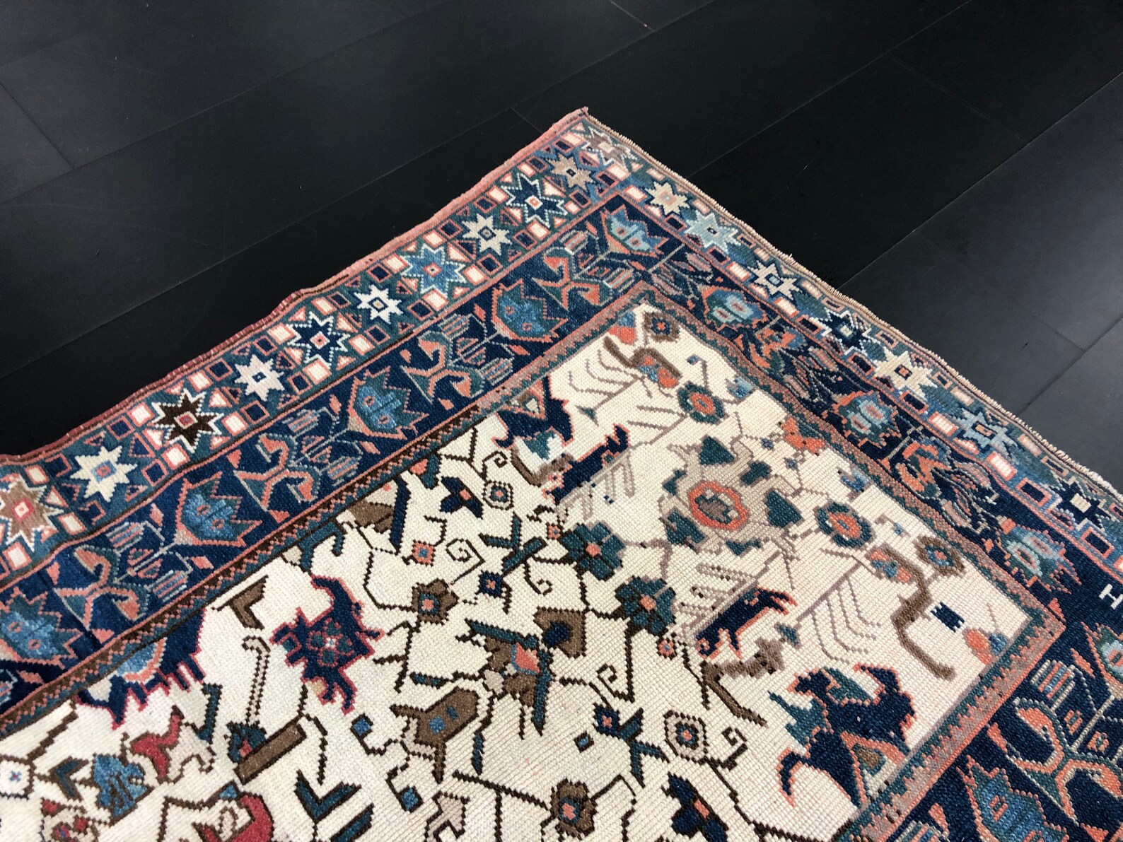 White and Blue Turkish Antique Rug Tribal Vintage Rug Wool - Etsy