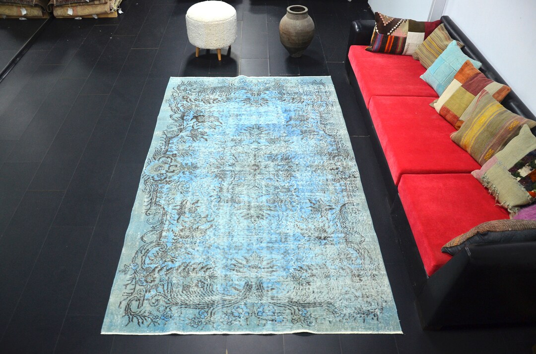Blue Area Rug, Turkish Overdyed Rug, Vintage Blue Floor Rug, Turkish ...