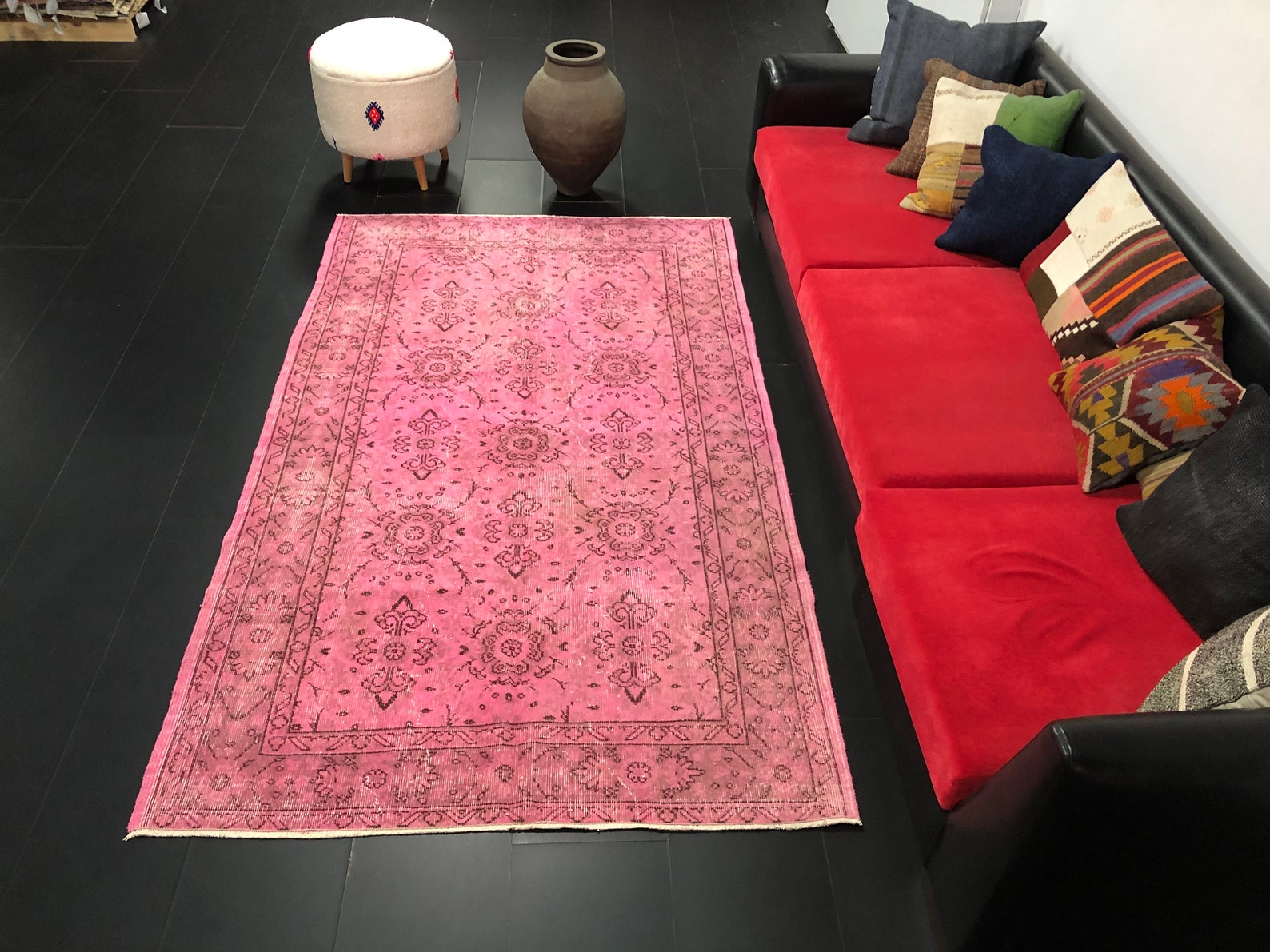 Hot Pink Color Rug Handmade Floral Design Rug Oushak Rug - Etsy