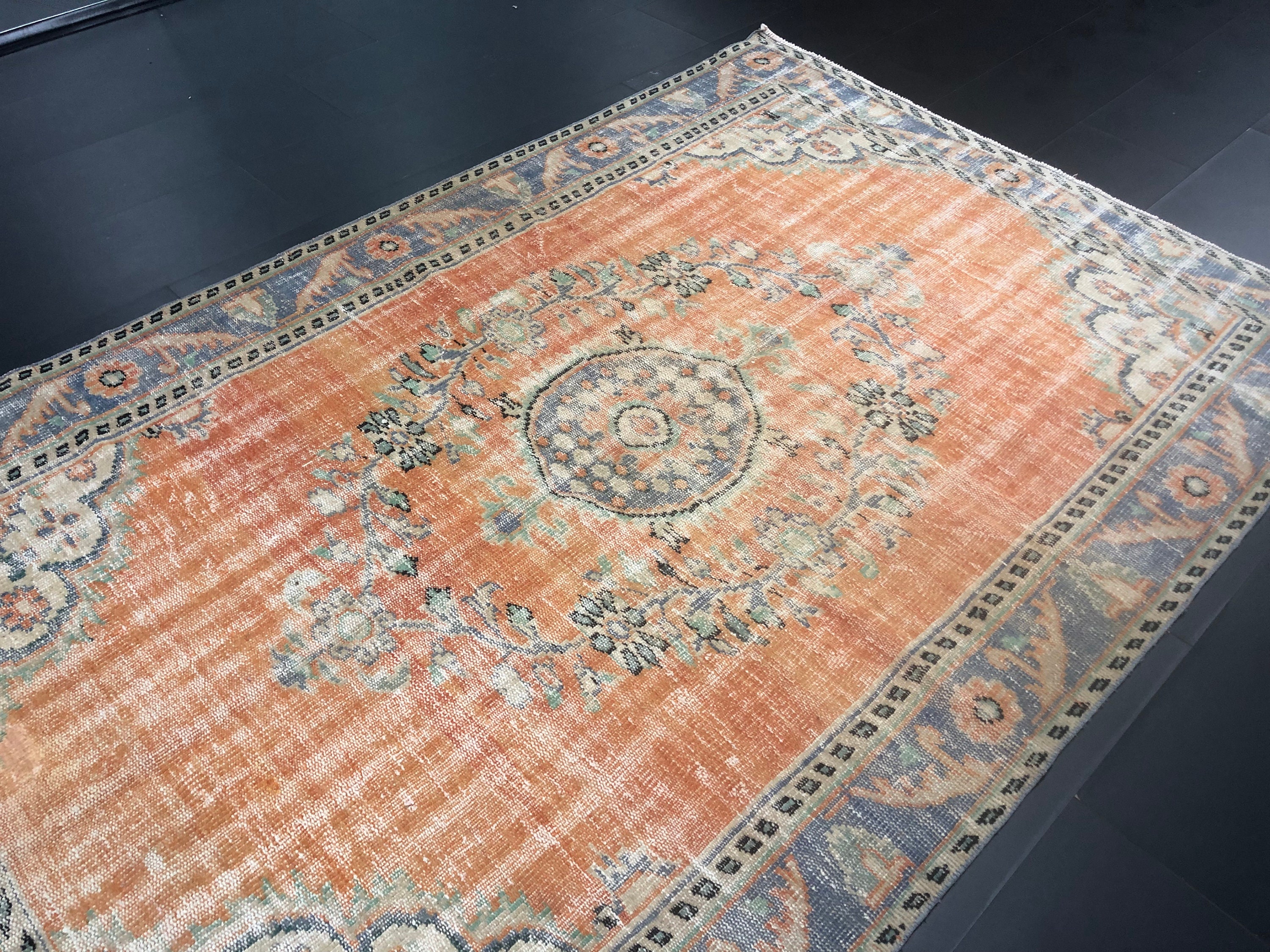 Orange Vintage Rug Decorative Turkish Rug Handmade Wool Rug | Etsy