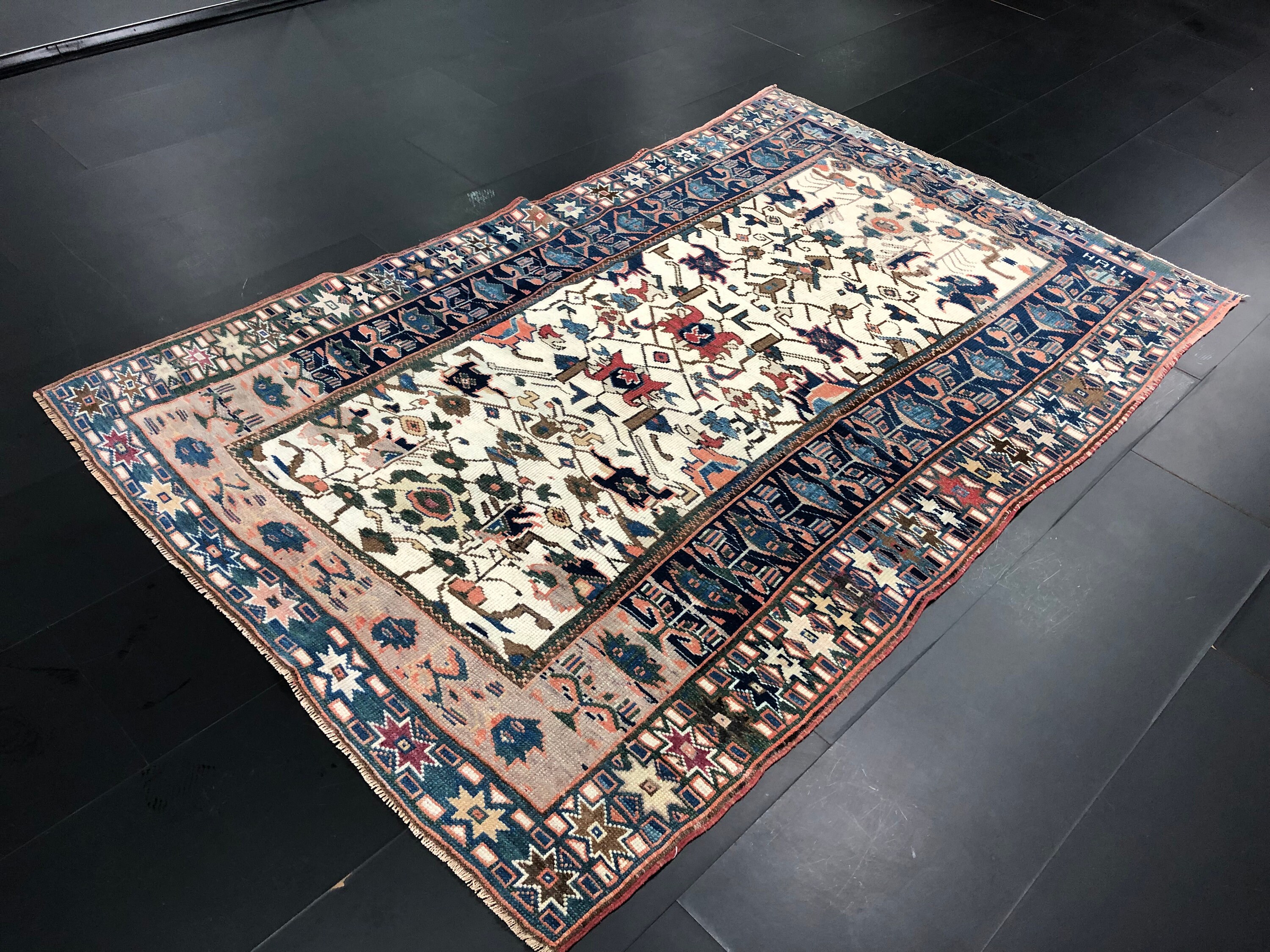 White and Blue Turkish Antique Rug Tribal Vintage Rug Wool | Etsy