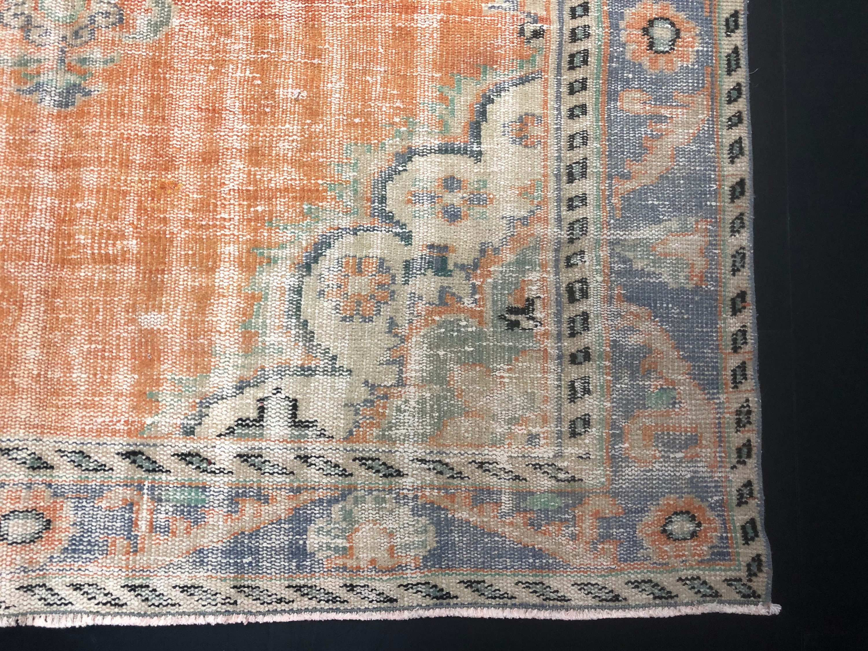 Orange Vintage Rug, Decorative Turkish Rug, Handmade Wool Rug, Carpet ...