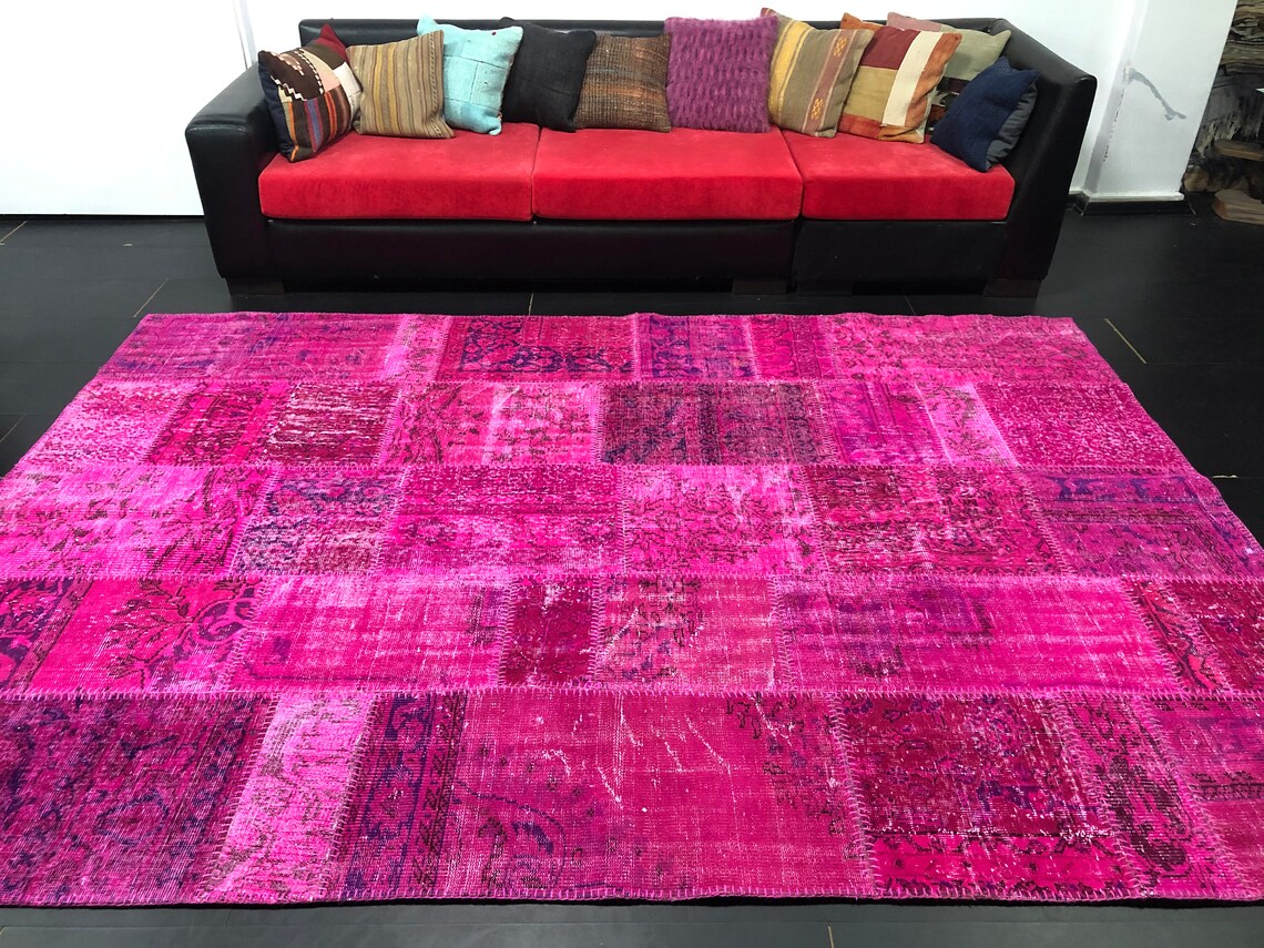 Pink Overdyed Patchwork Rug Modern Patchwork Rug Turkish Rug | Etsy