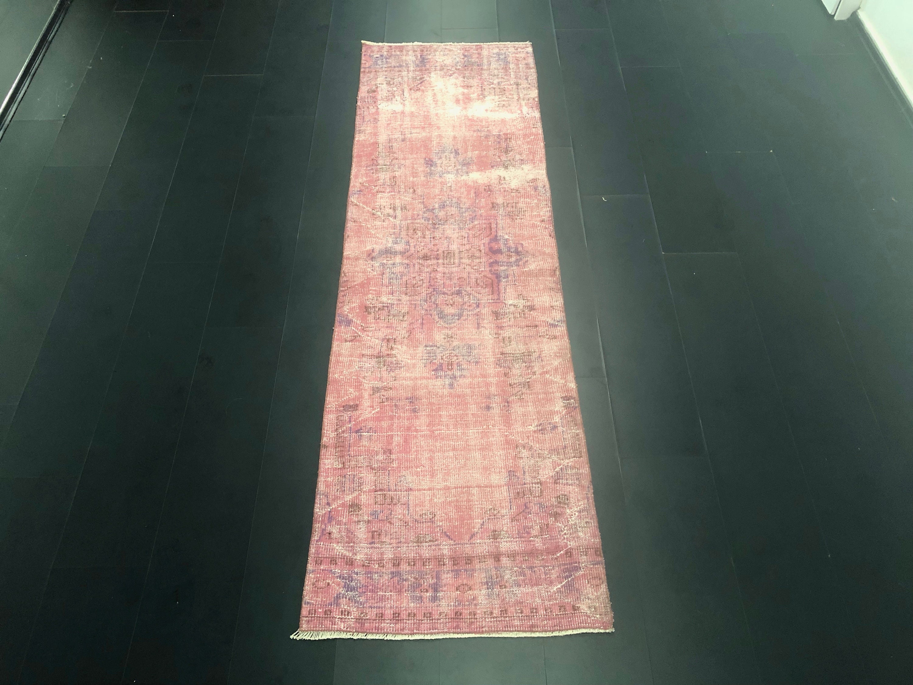 Pink Overdyed Runner Rug, Vintage Hallway Runner Rug, Modern Decor Rug ...