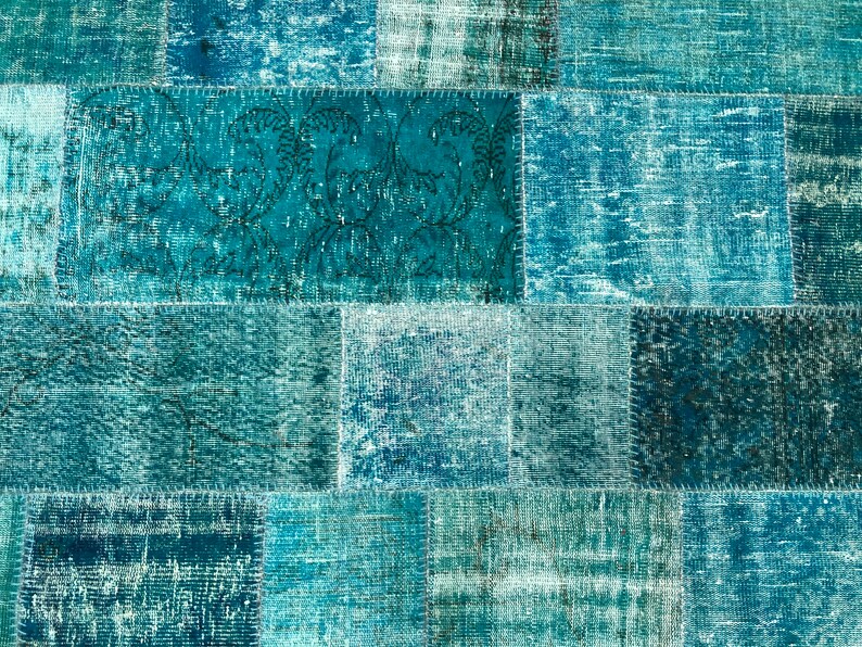 Patchwork Blue Turkish Rug Turkish Wool Rug Vintage Boho - Etsy