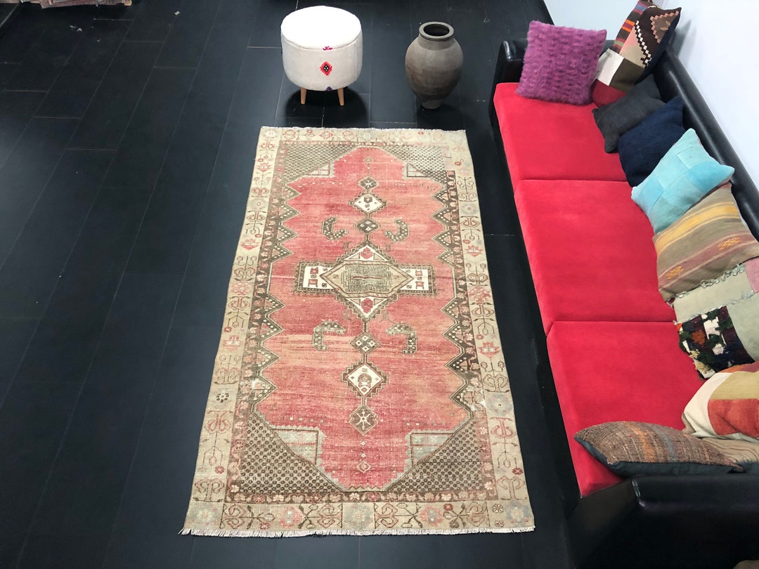 Red and Brown Rug, Ethnic Turkish Rug, Handmade Rug, Decorative Rug ...