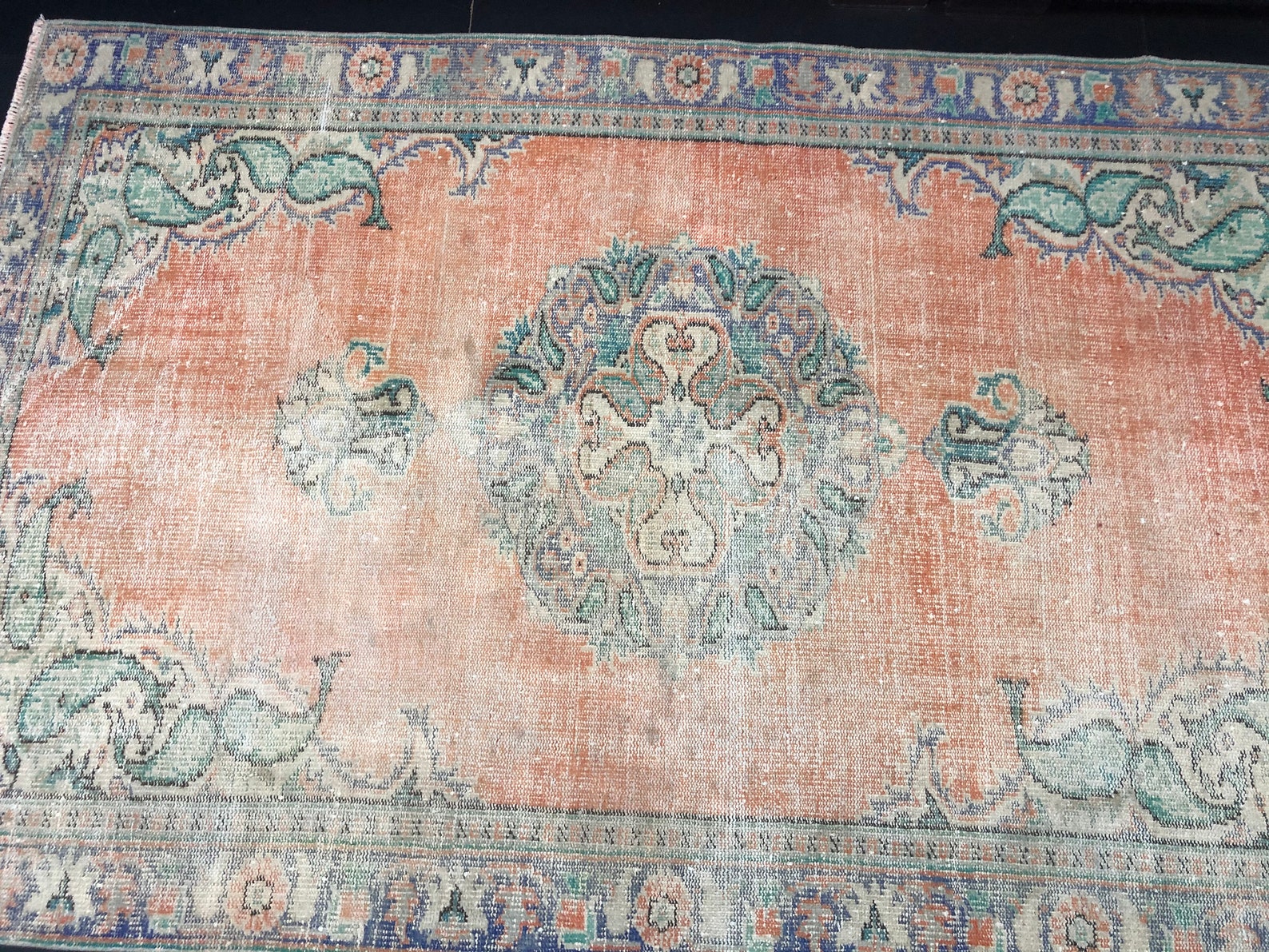 Orange Vintage Rug Boho Area Rug Distressed Rug Vintage | Etsy