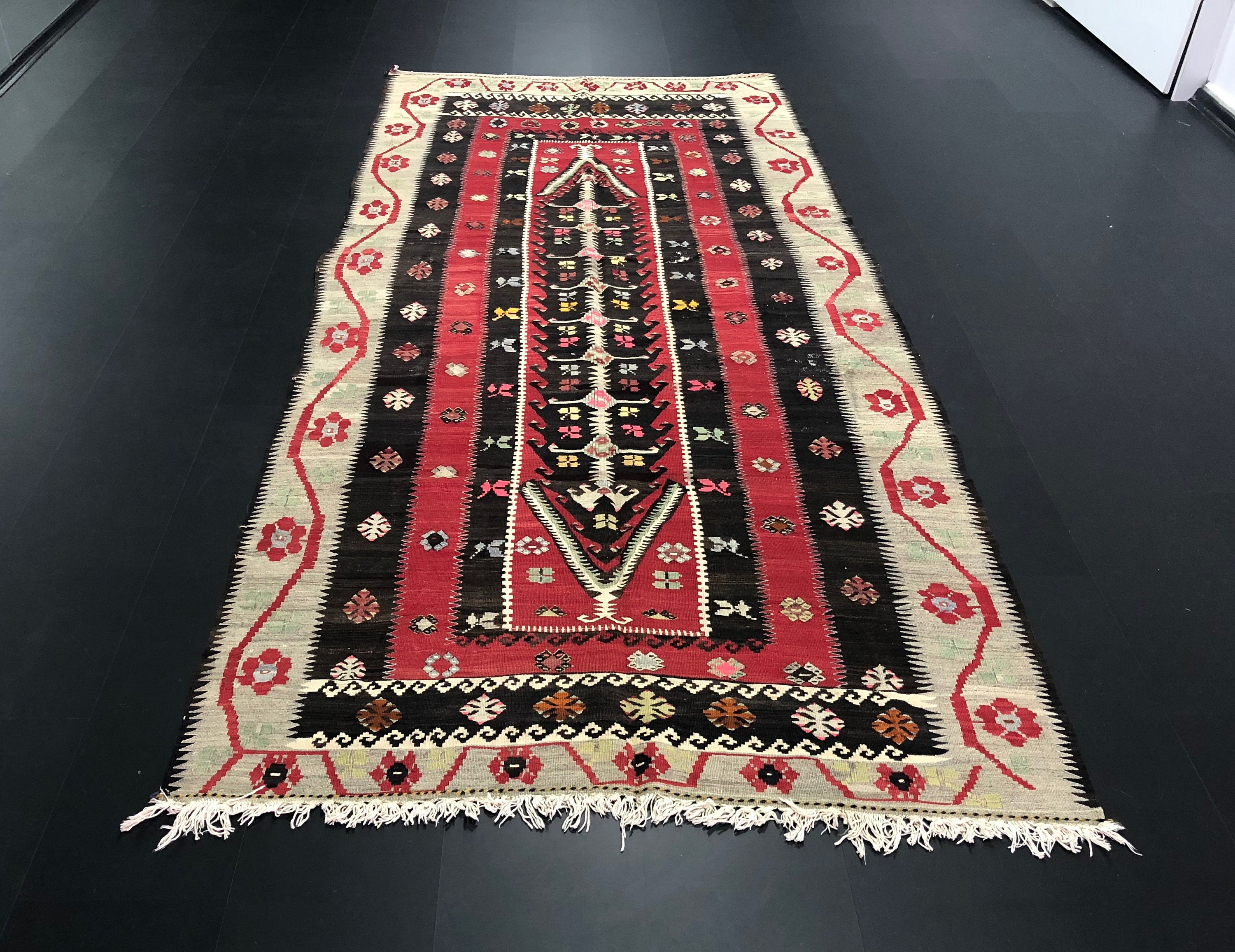 Ethnic Patterned Turkish Antique Decorative Area Kilim Rug, Nomadic ...