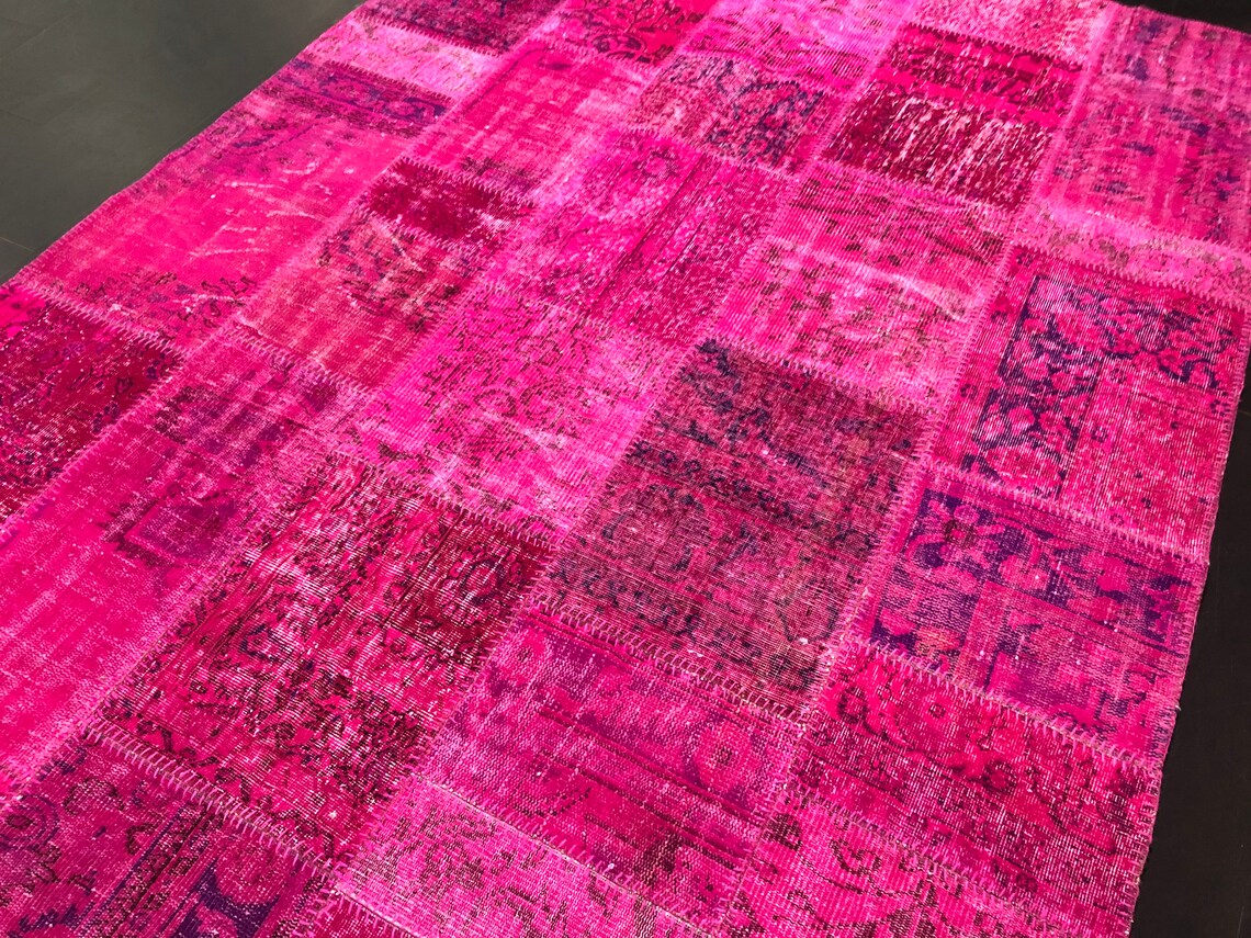 Pink Overdyed Patchwork Rug Modern Patchwork Rug Turkish Rug | Etsy