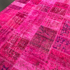 Pink Overdyed Patchwork Rug, Modern Patchwork Rug, Turkish Rug Handmade ...