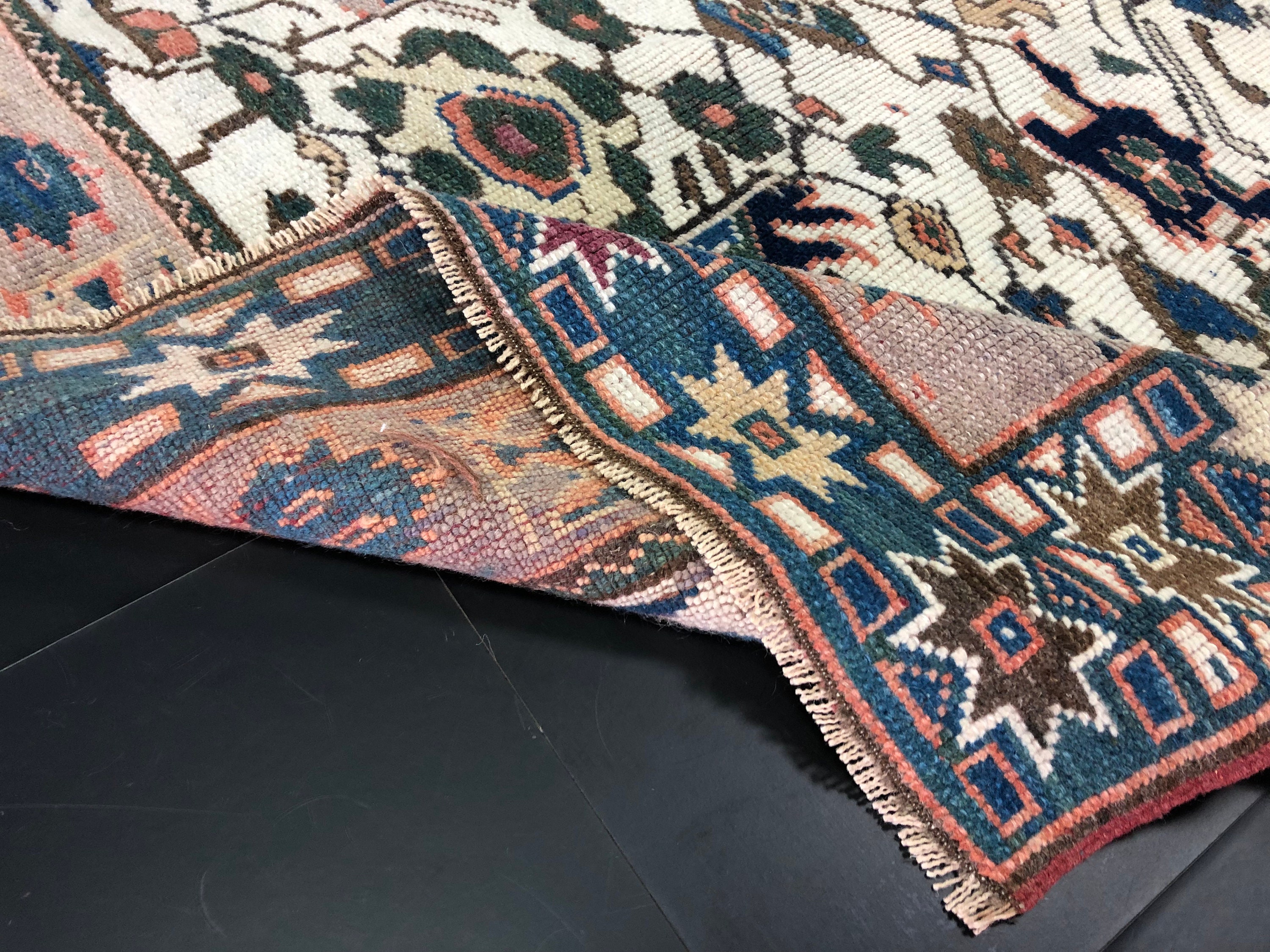 White and Blue Turkish Antique Rug Tribal Vintage Rug Wool | Etsy