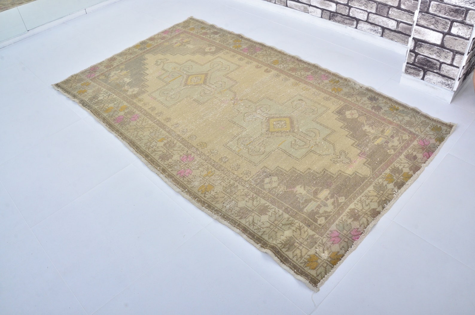 Tan Oushak Rug, Faded Turkish Rug, Pastel Rug, Antique Rug, 4x7 ...