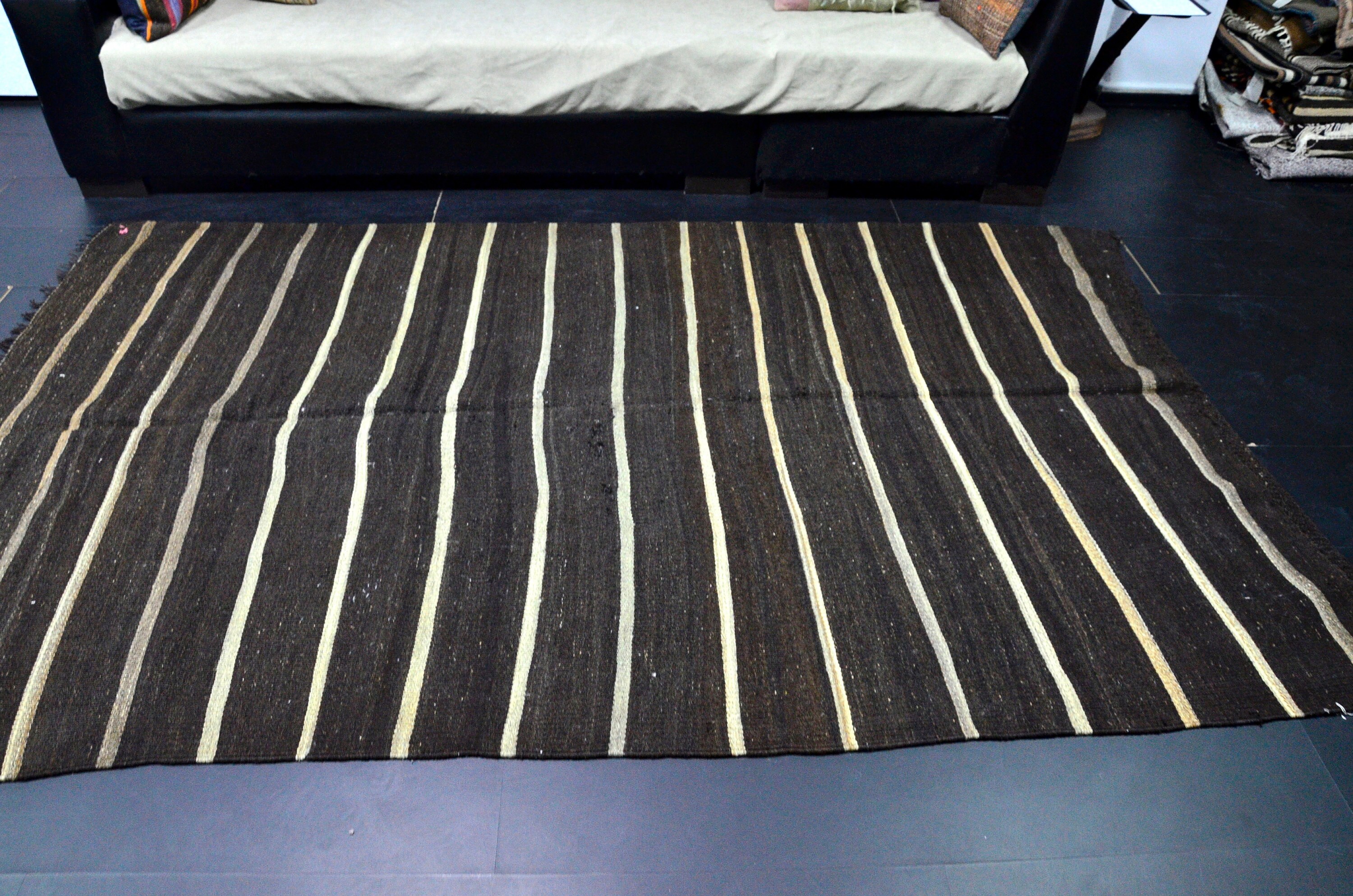 Turkish Kilim Rug Black Area Kilim Striped Kilim Vinage | Etsy