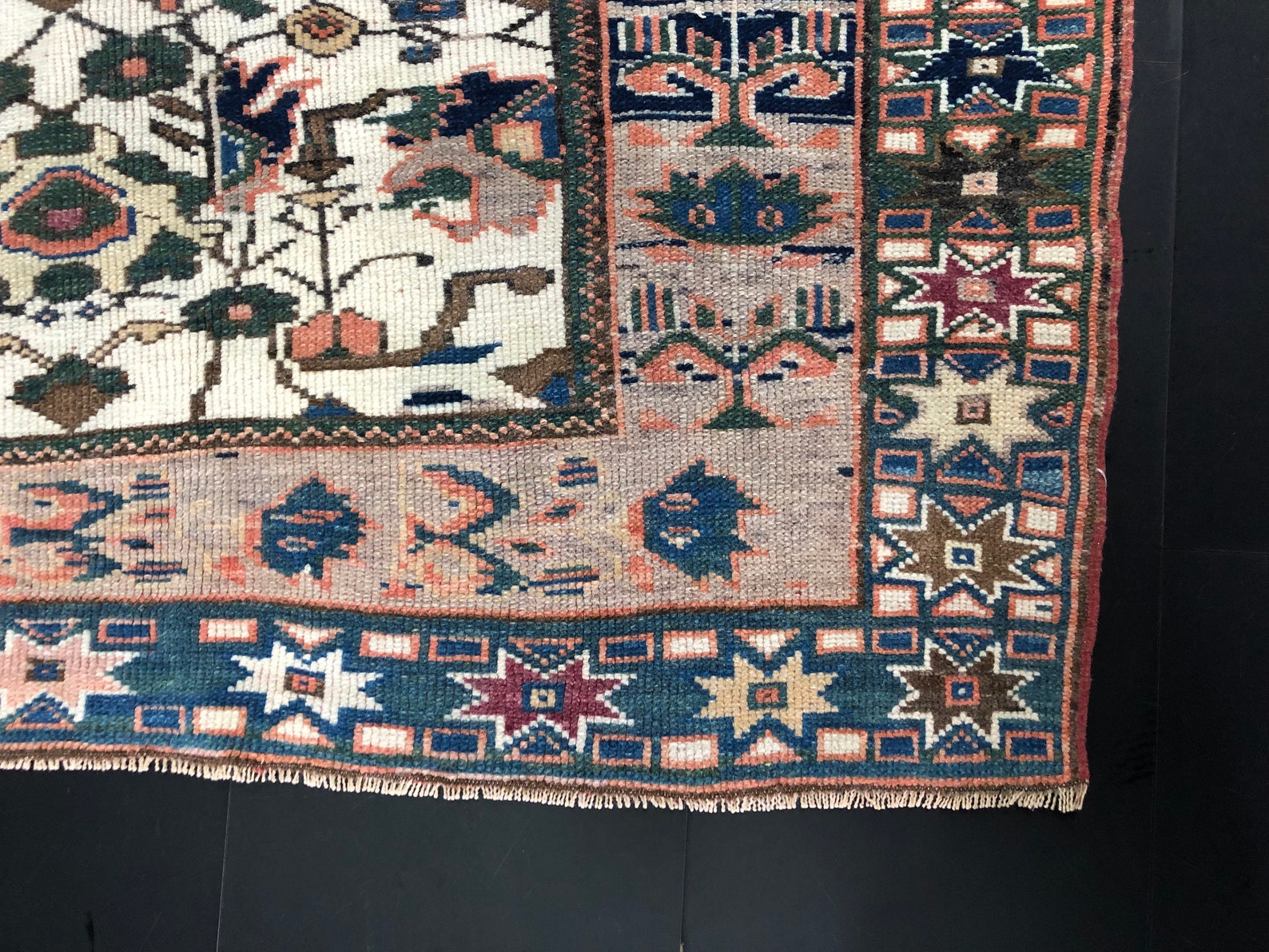 White and Blue Turkish Antique Rug Tribal Vintage Rug Wool - Etsy