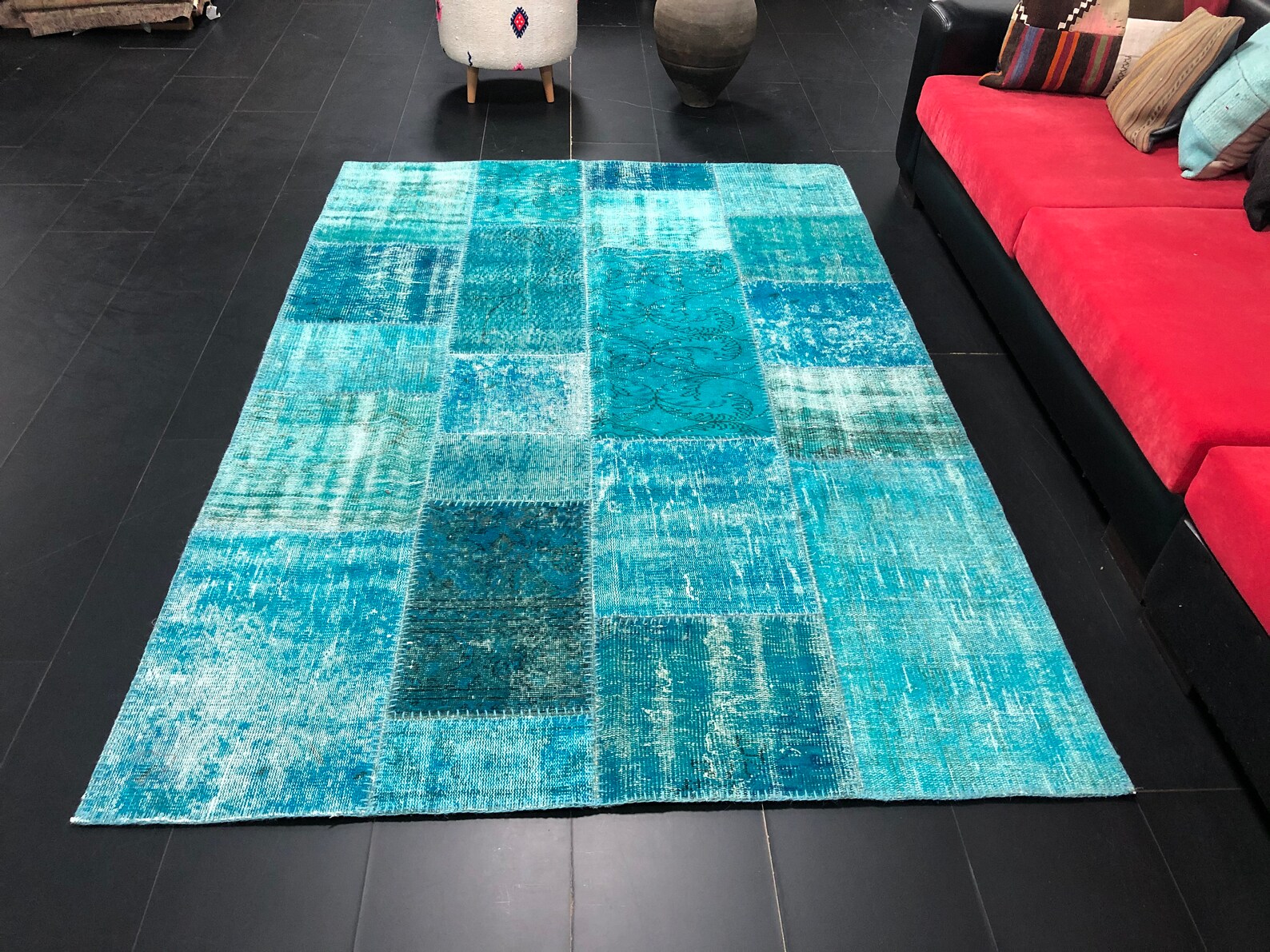 Patchwork Blue Turkish Rug Turkish Wool Rug Vintage Boho | Etsy