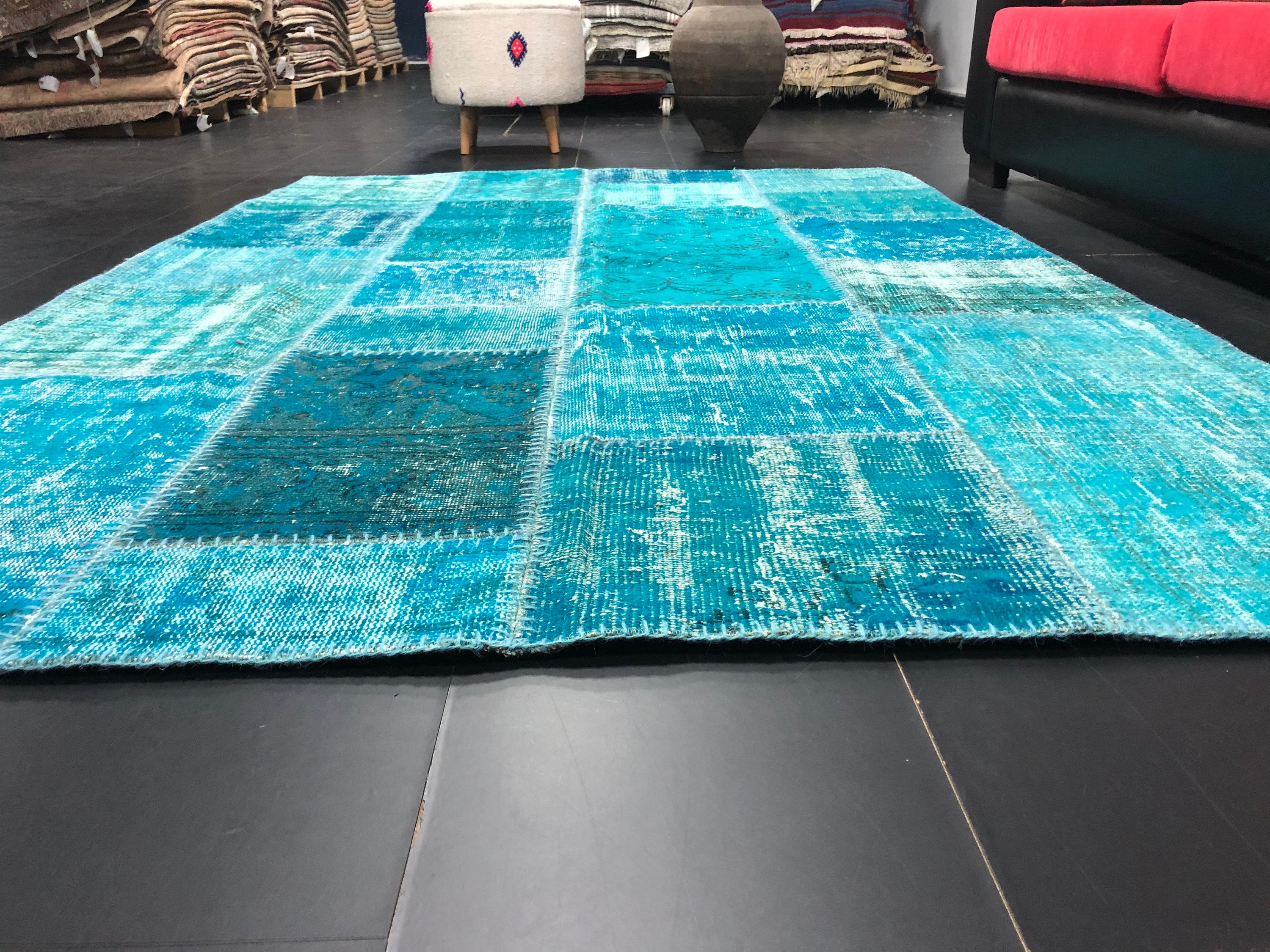 Patchwork Blue Turkish Rug Turkish Wool Rug Vintage Boho | Etsy