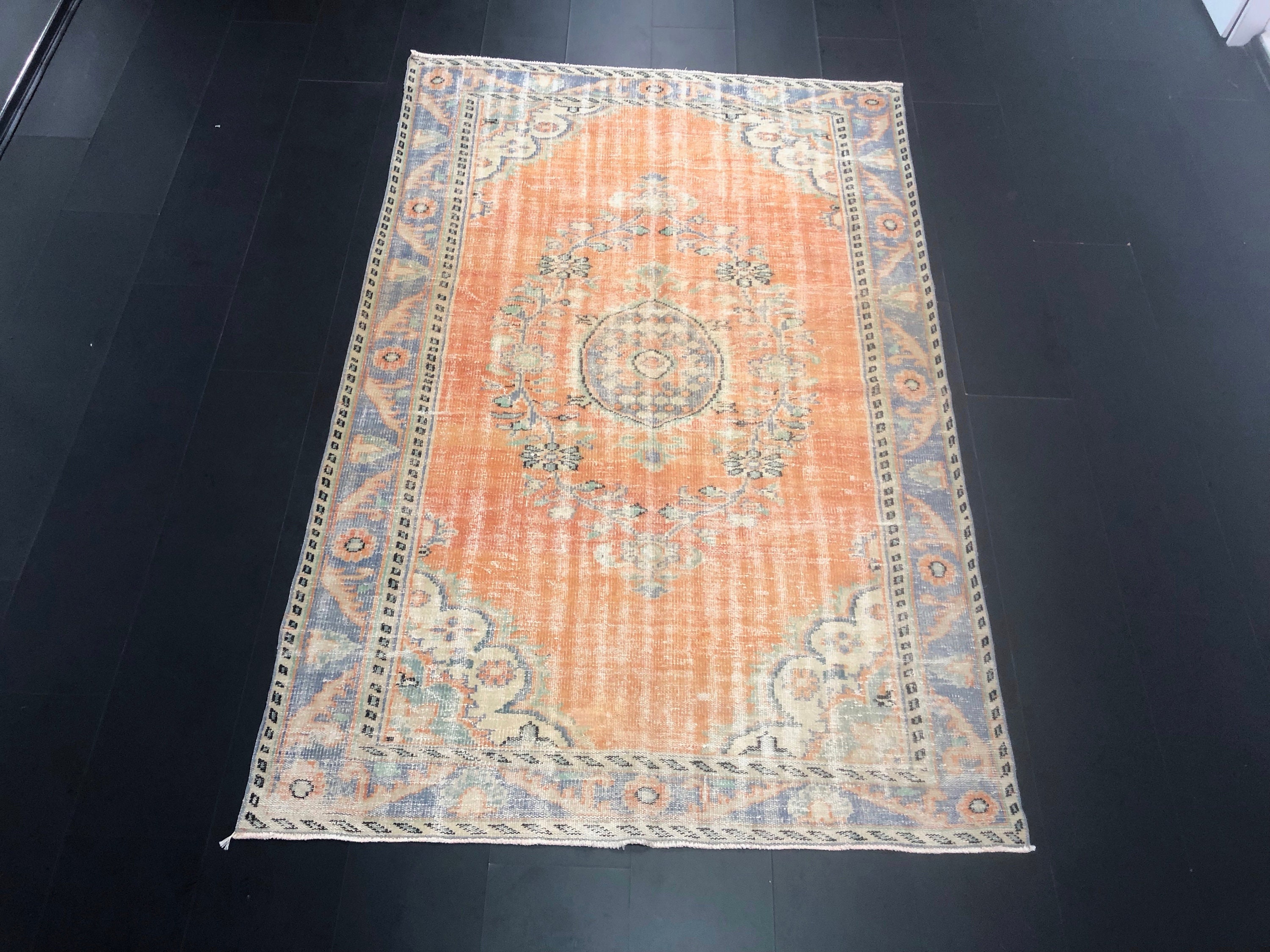 Orange Vintage Rug Decorative Turkish Rug Handmade Wool Rug | Etsy