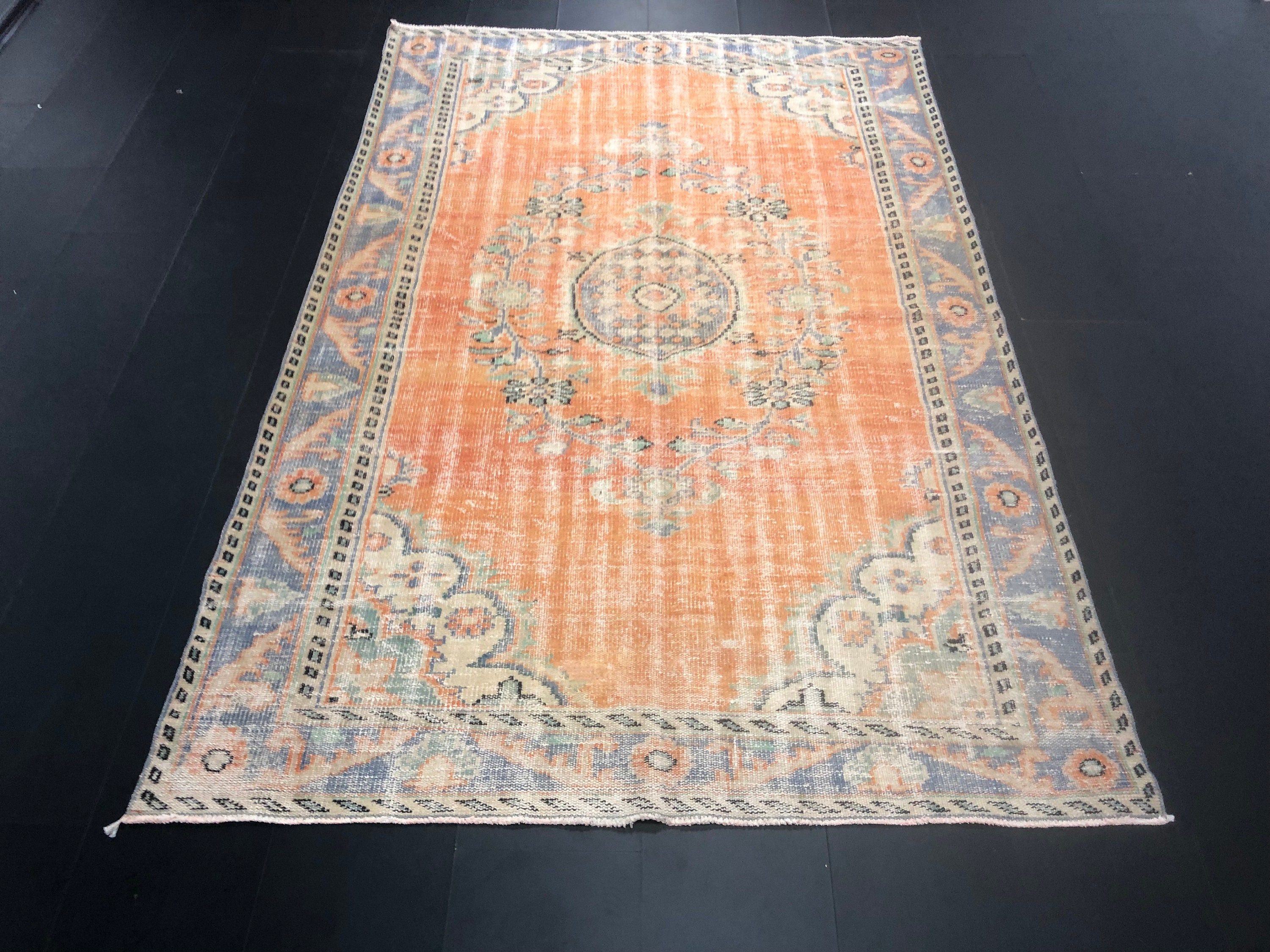Orange Vintage Rug Decorative Turkish Rug Handmade Wool Rug | Etsy