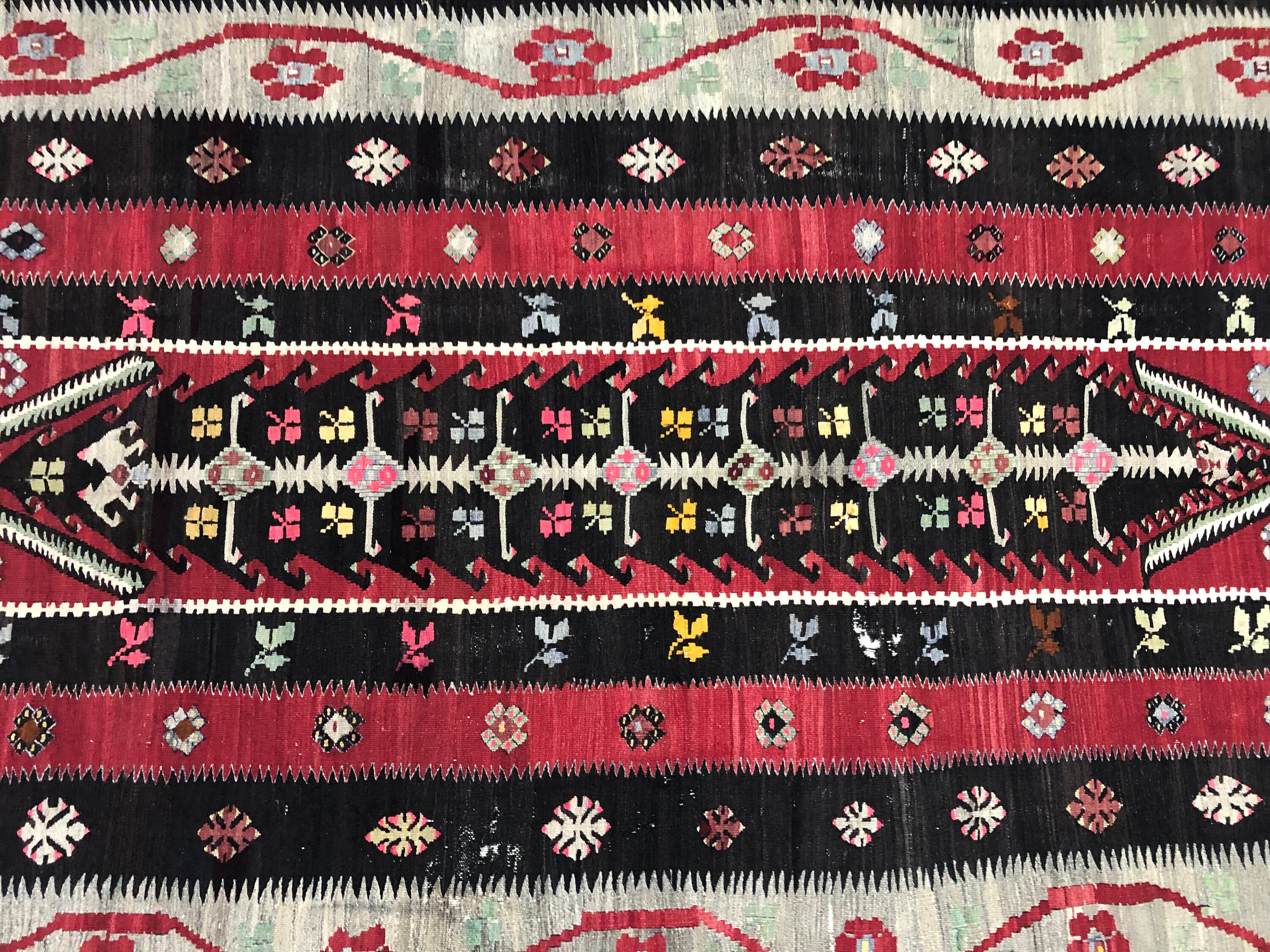 Ethnic Patterned Turkish Antique Decorative Area Kilim Rug, Nomadic ...
