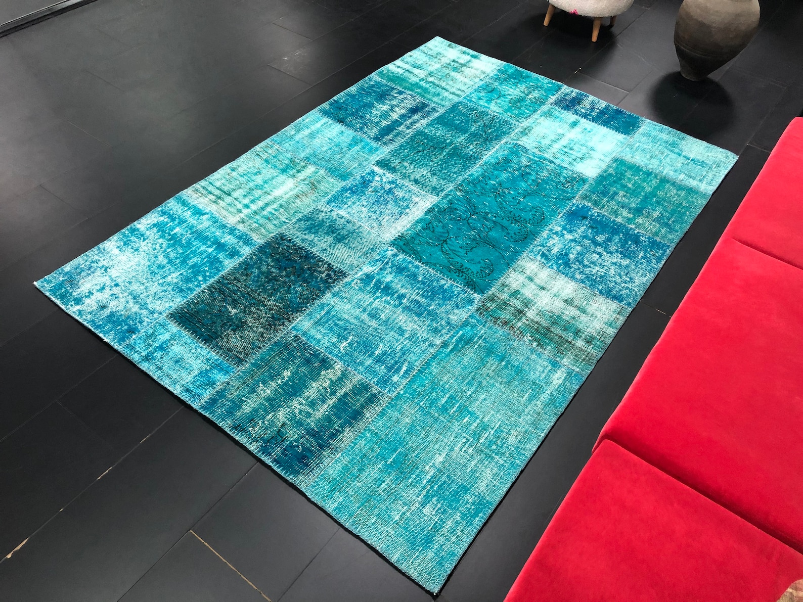 Patchwork Blue Turkish Rug Turkish Wool Rug Vintage Boho | Etsy