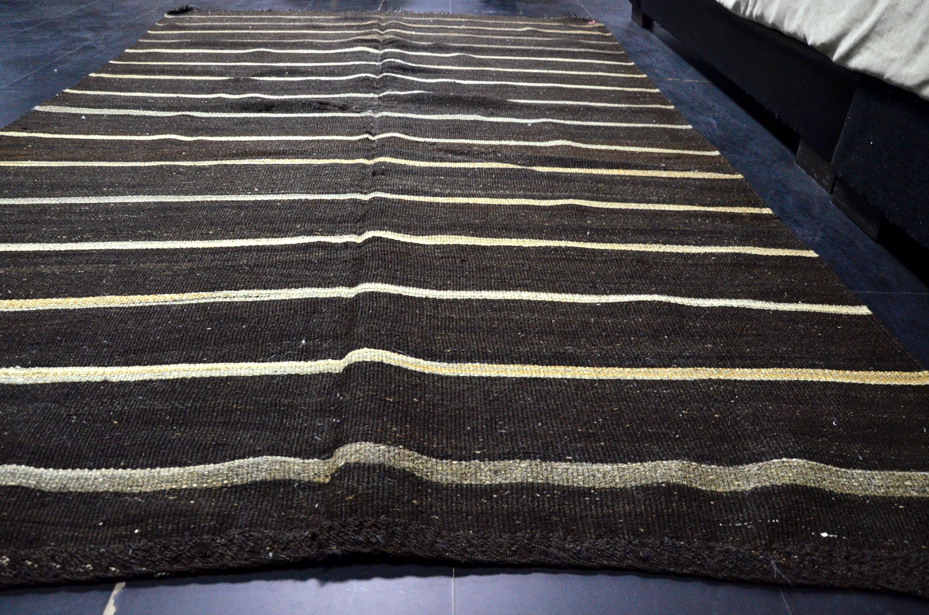 Turkish Kilim Rug Black Area Kilim Striped Kilim Vinage | Etsy