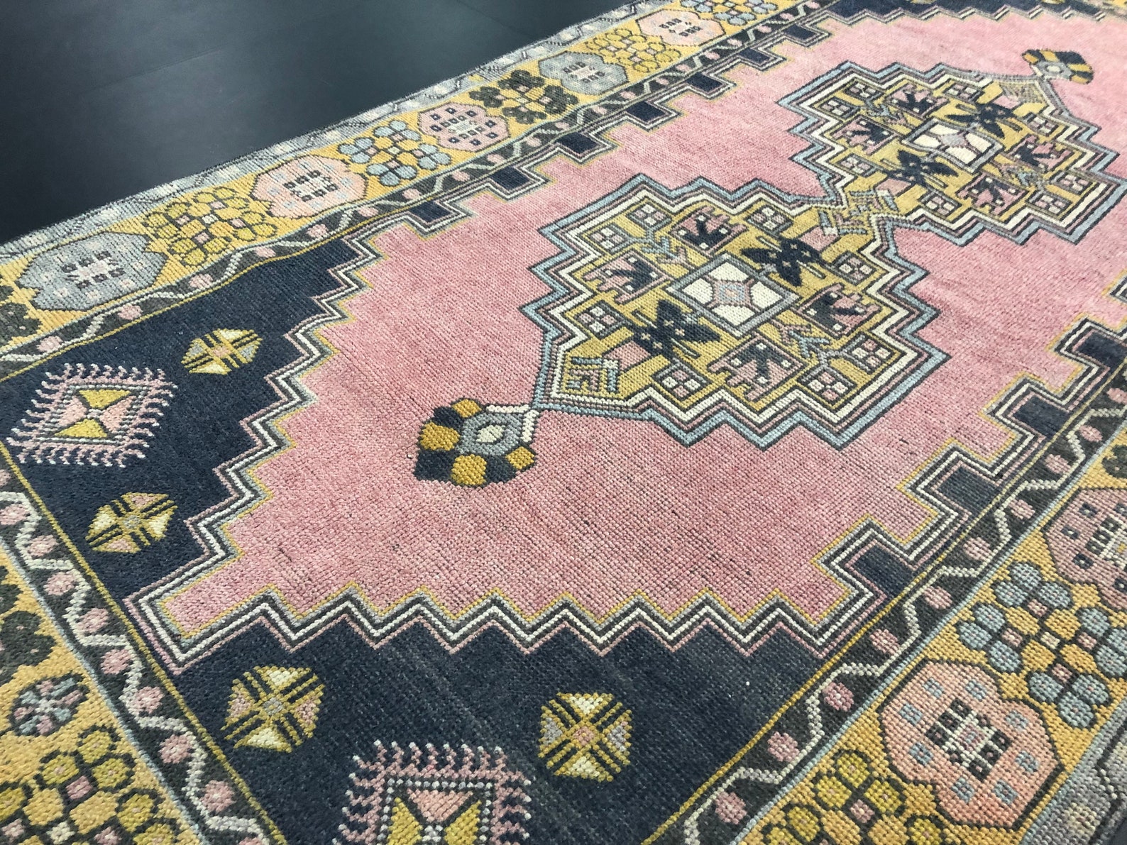 Handmade Turkish Rug Pink and Yellow Wool Rug Unique Oushak | Etsy