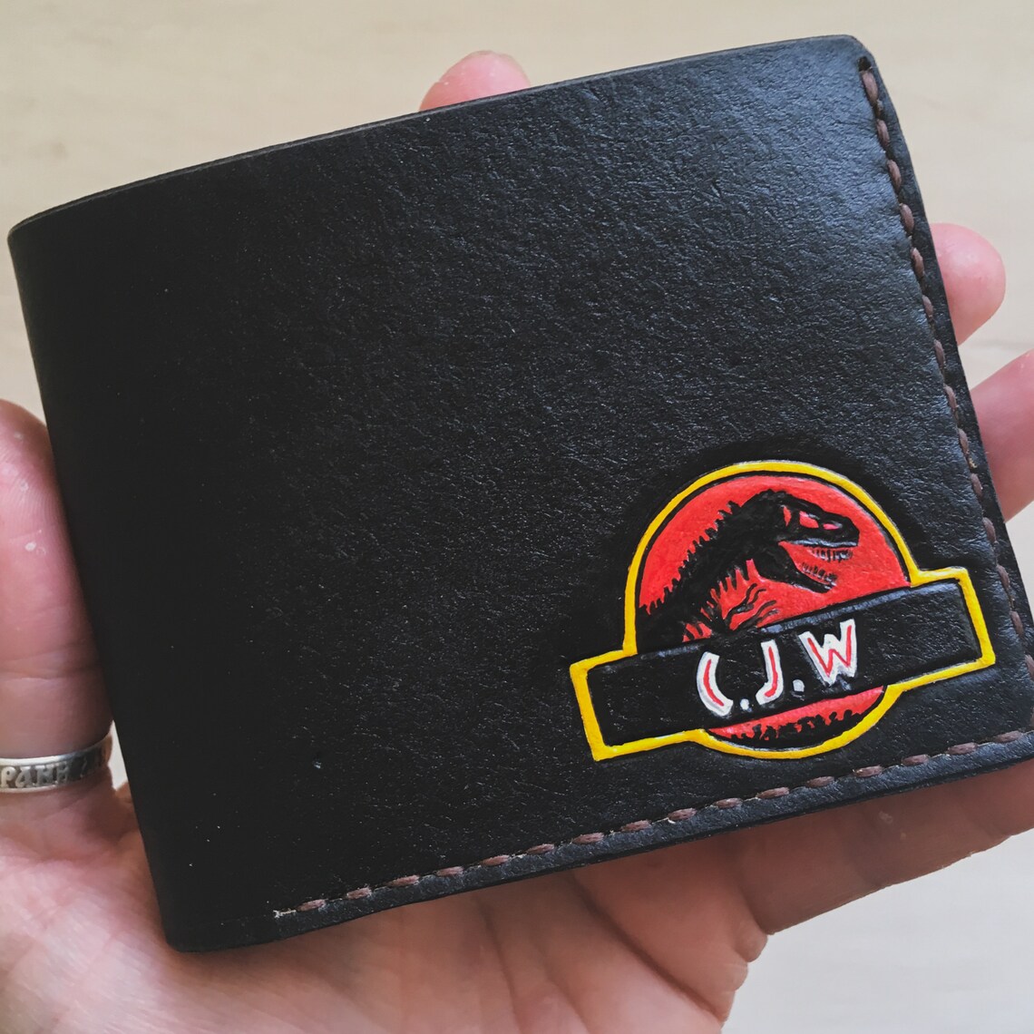 Jurassic T-Rex Dinosaur Leather Wallet Wallet with Initials | Etsy