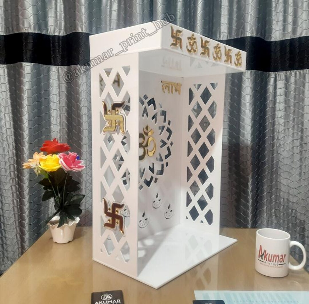 Acrylic Om Sign Temple for Home, Pooja Room, Office Tabletop Pooja ...