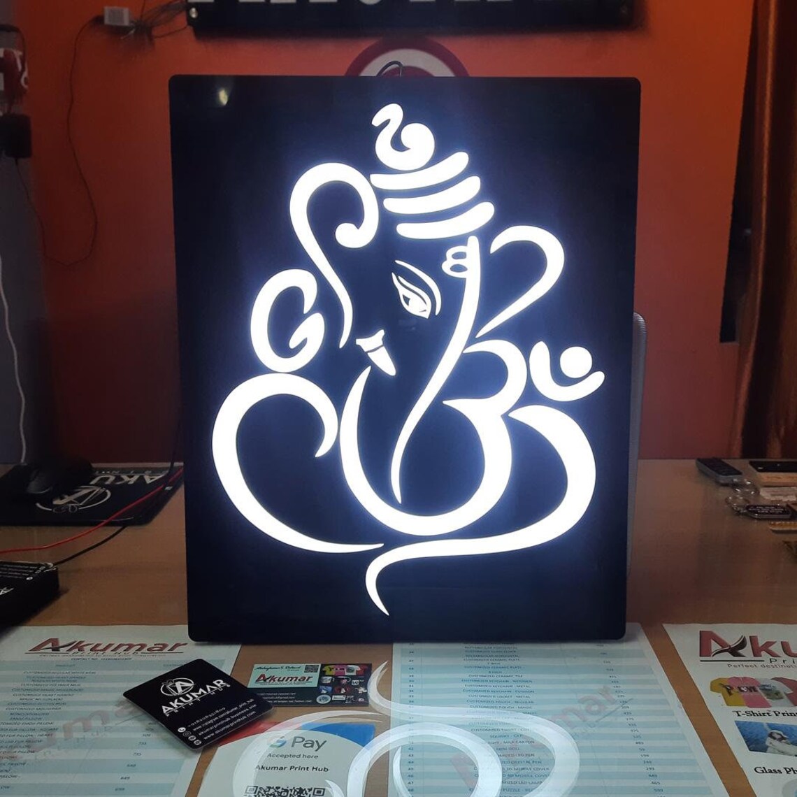 Custom Acrylic Led Ganesha Wall Art Decor Led Lord Ganesh Home Decor ...