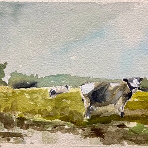 Original Watercolor Cows in Field Study/double Painting/sketchbook ...