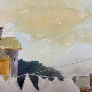 Watercolor Painting, Laundry on Wash Line, Landscape, Prints, Country ...