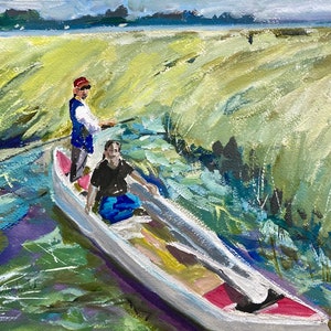 Original Painting Canoe/wild Rice Harvesting/indigenous/ Lake Scene ...
