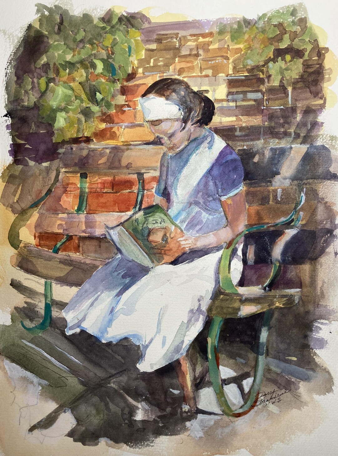 Original Watercolor Painting: Girl Reading Art, 12x16 Darcy Brambrink ...