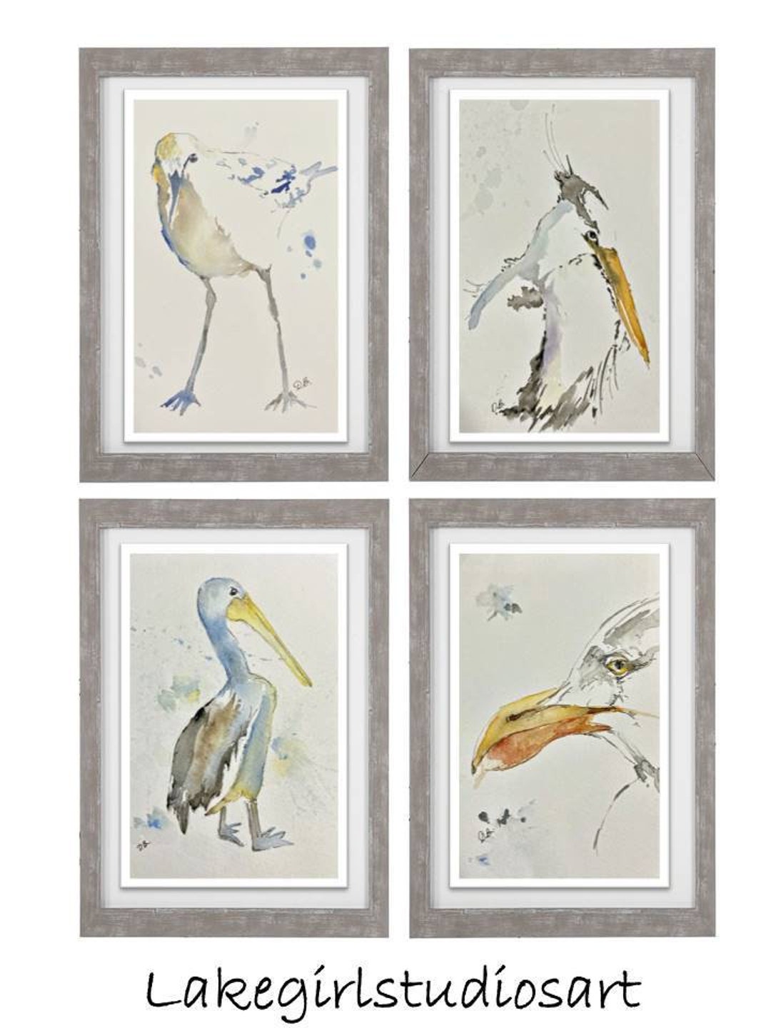 Shore Birds Art Watercolor Originals Shorebirds Gulls Pelican Herons ...