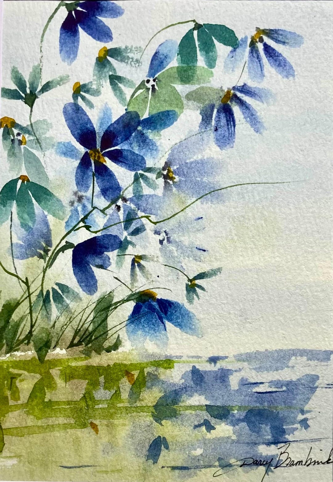 Original Watercolor Painting Blue Flowers Wildflowers, Blue Floral ...