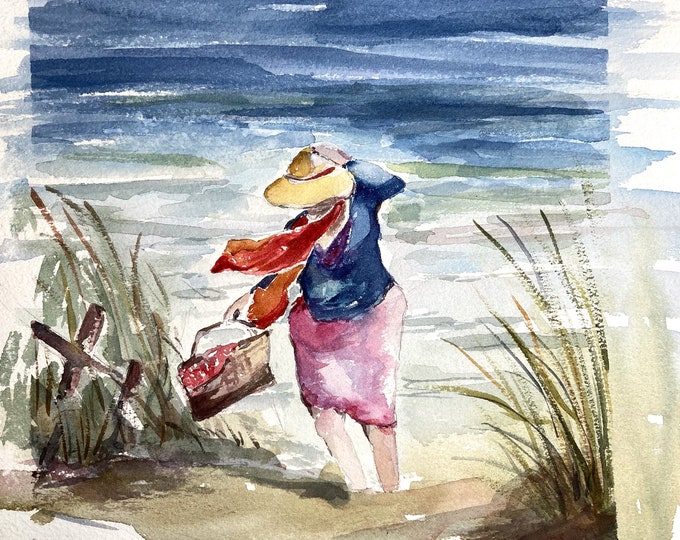 Original Watercolor Painting Windy Beach Coastal Scene 9 X 12 Loose ...
