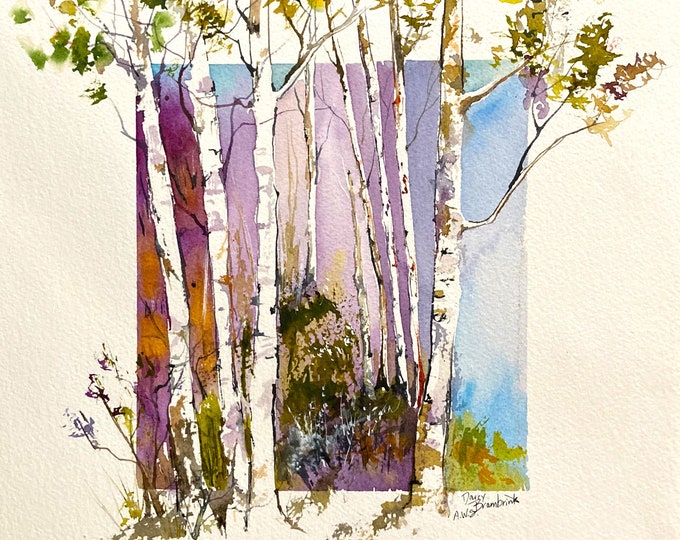 Watercolor Painting, Birch, Poplar, Aspen Trees, Modern Abstract Art ...
