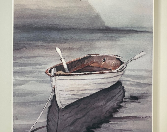 Original Watercolor White Row Boat/nautical/beach House/11 X - Etsy