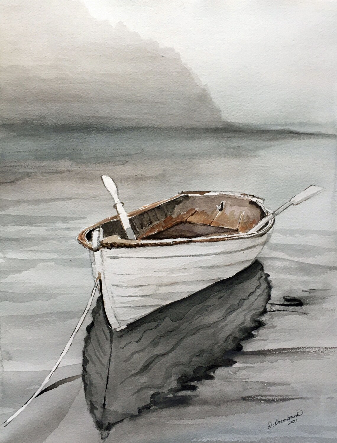 Original Watercolor White Row Boat/nautical/beach House/11 X - Etsy