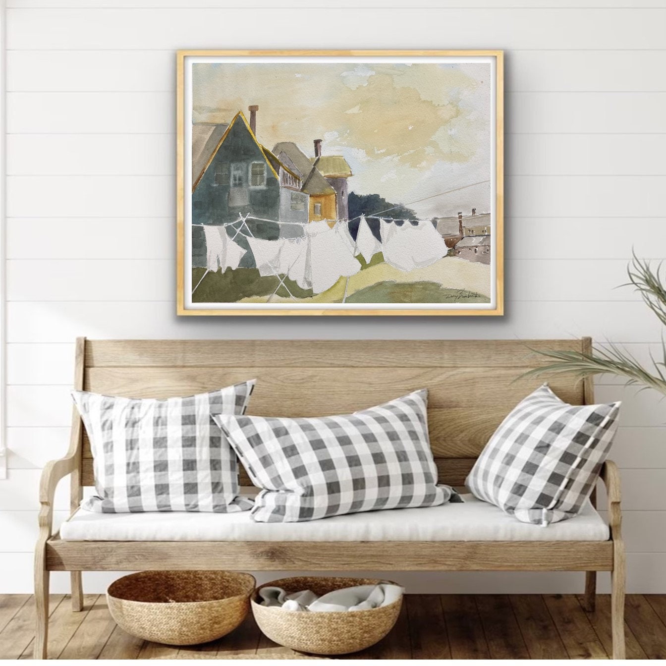 Watercolor Painting, Laundry on Wash Line, Landscape, Prints, Country ...